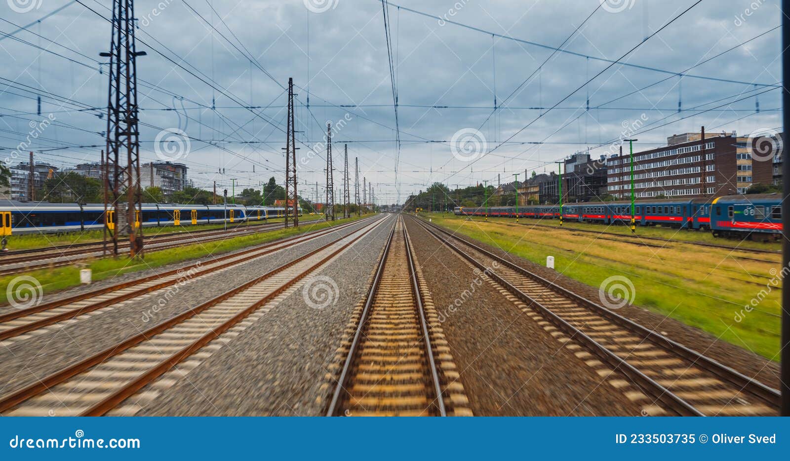 Point of View Train Travel Under Cloudy Sky Stock Image - Image of ...