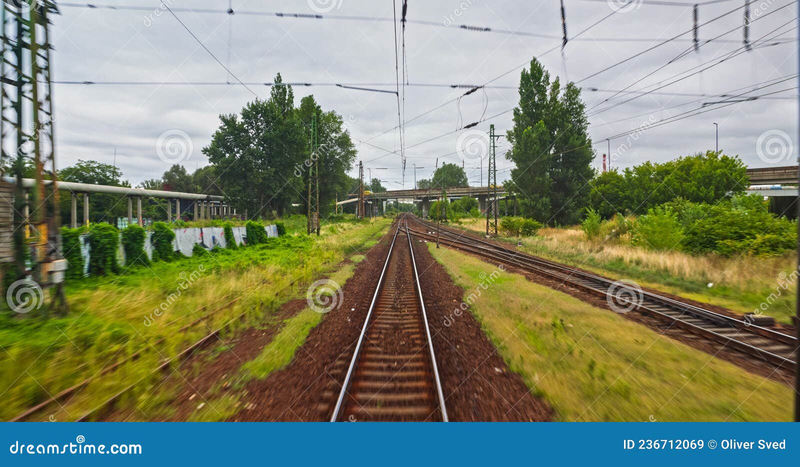 Point of View Train Travel Under Cloudy Sky Stock Image - Image of ...