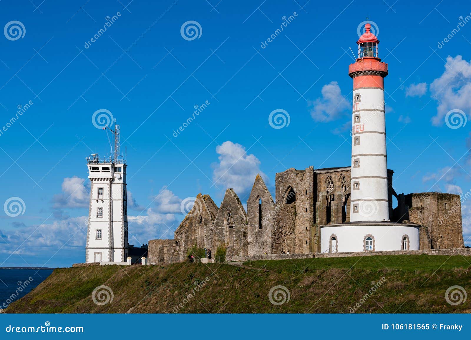 Pointe Saint-Mathieu with Ruins of the Abbaye Saint-Mathieu De F Stock ...
