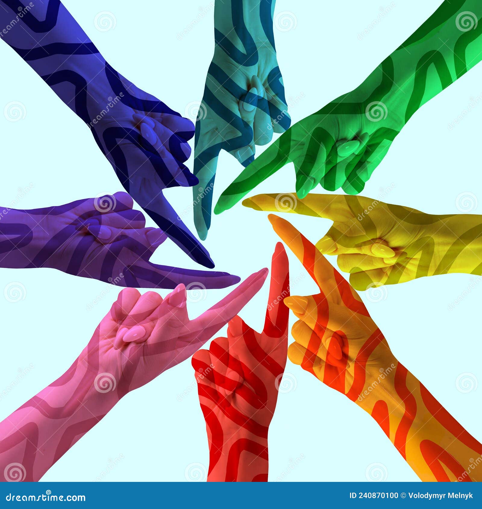 Contemporary Art Collage. Composition with Multicolored Human Hands ...