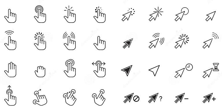 Pointer Click Icon. Clicking Cursor, Pointing Hand Clicks and Waiting Loading Icons Vector ...