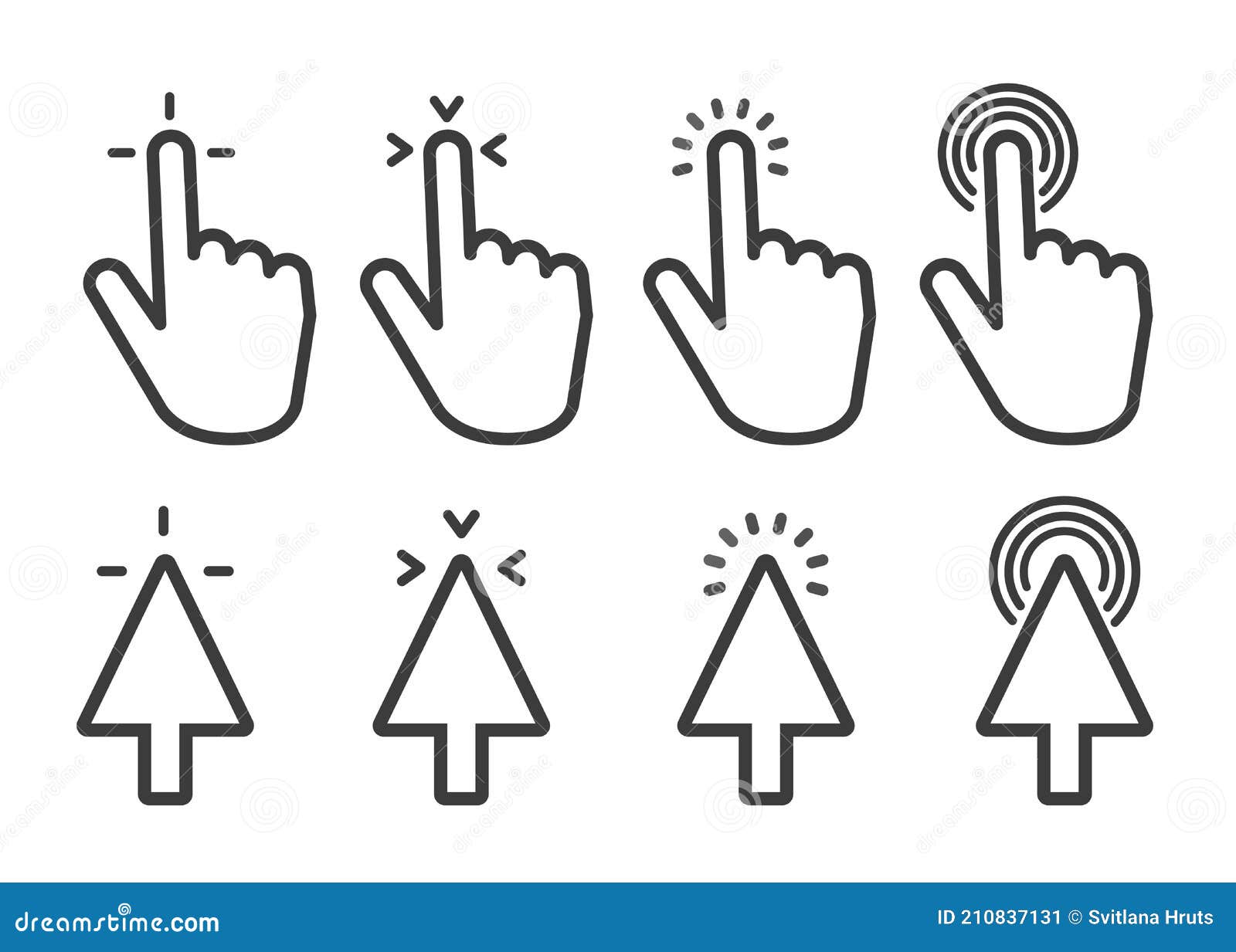 Pointer Click Icon Set Clicking Cursor Pointing Hand Clicks And