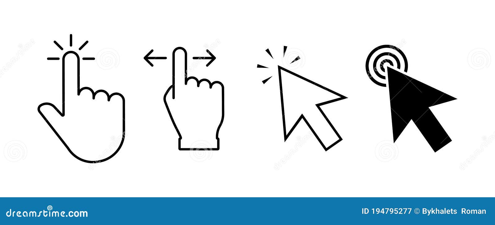 Pointer Click Icon Vector Isolated Elements Clicking Cursor Wait Loading Icon Hand Finger