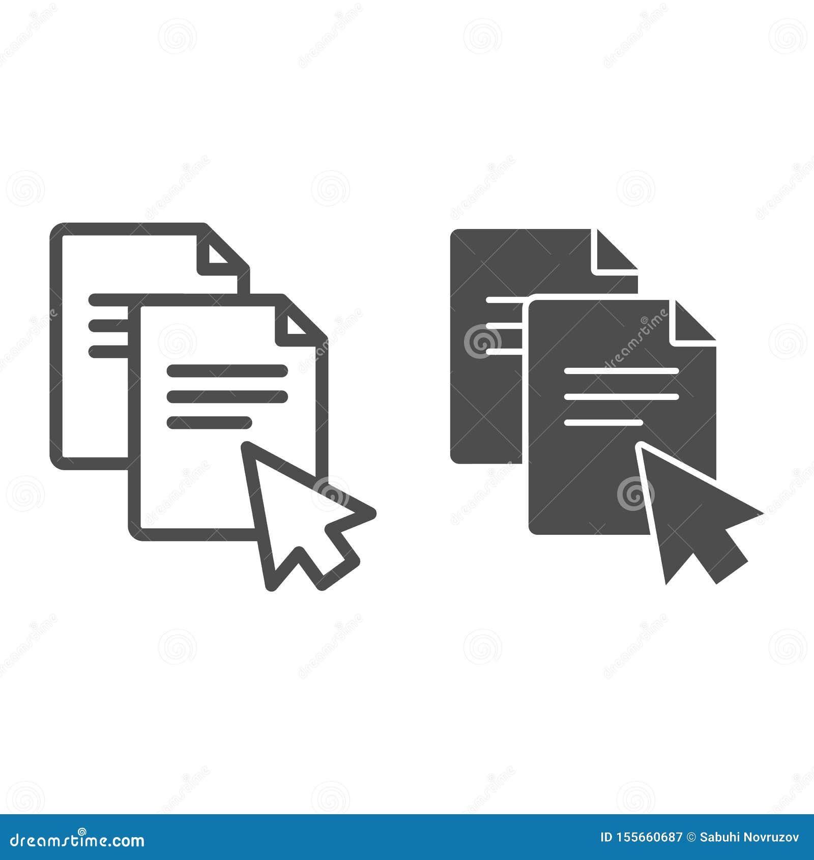 Pointer on Document Line and Glyph Icon. File with Cursor Vector ...