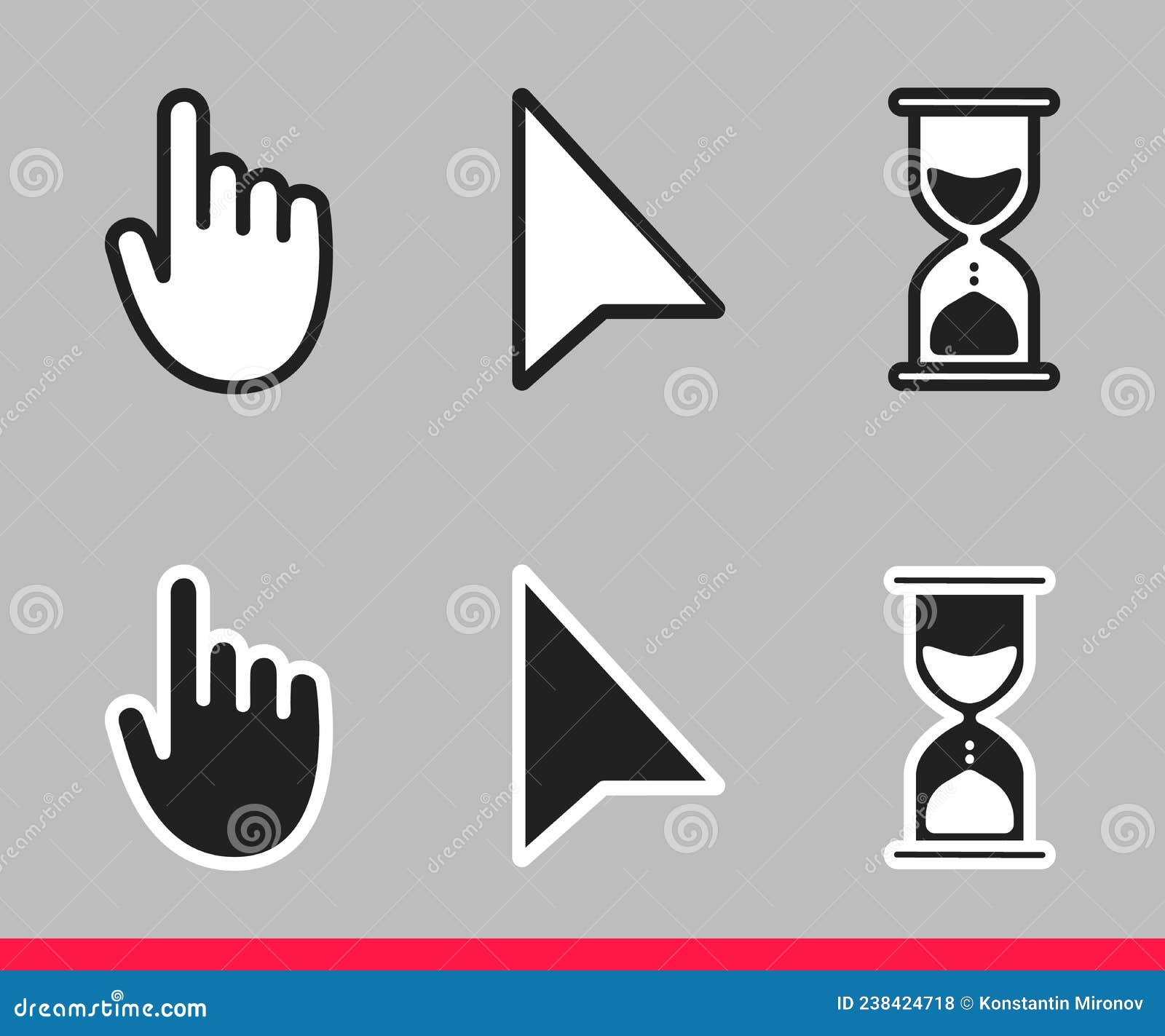 Pointer Hand, Arrow and Hourglass Loading Clock Mouse Cursors Icon Sign ...