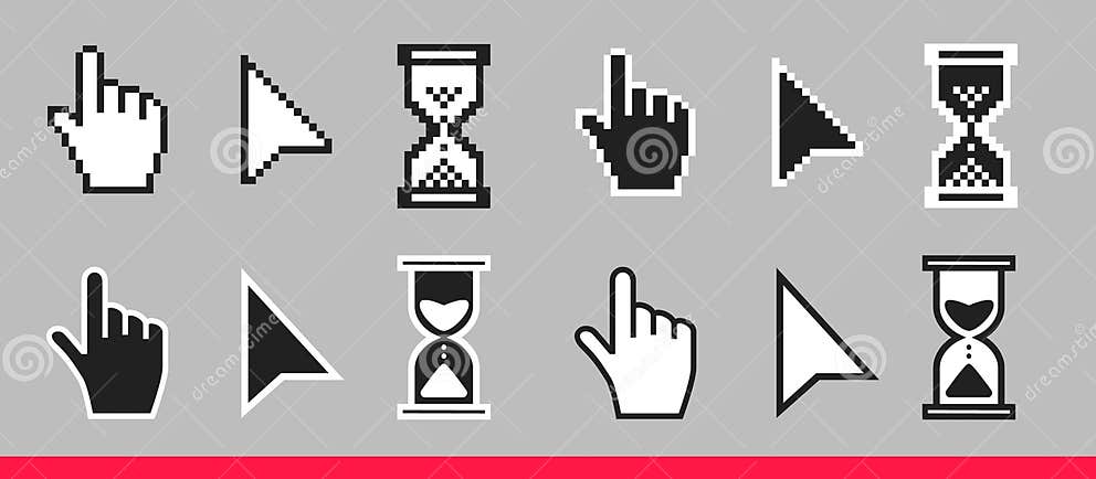 Pointer Hand, Arrow and Hourglass Loading Clock Mouse Cursors Stock ...