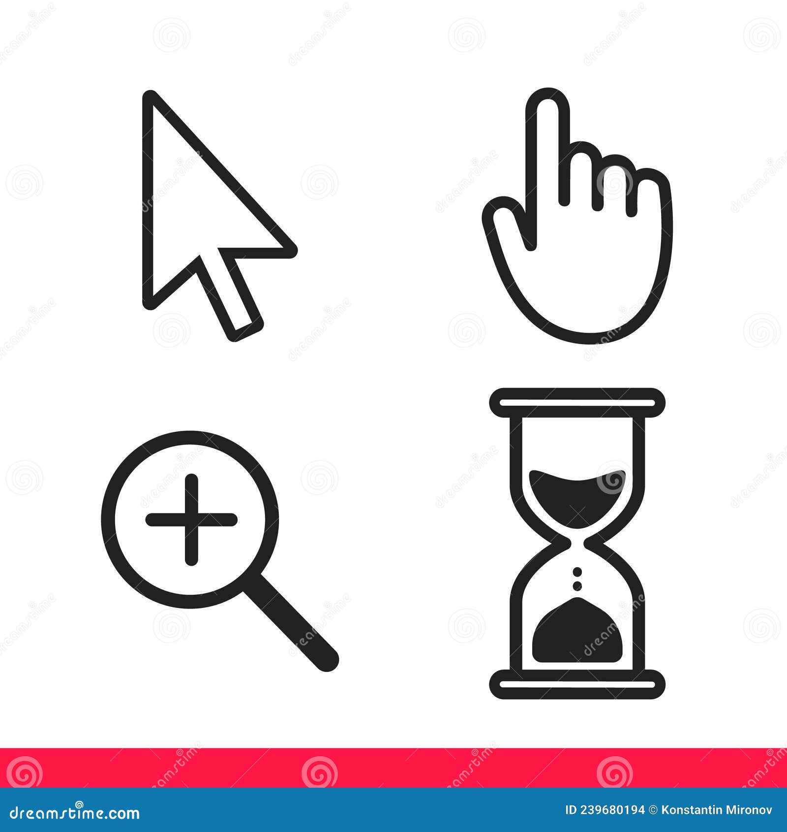 Pointer Hand, Arrow, Hourglass Loading Clock Mouse, Magnifier Cursors ...