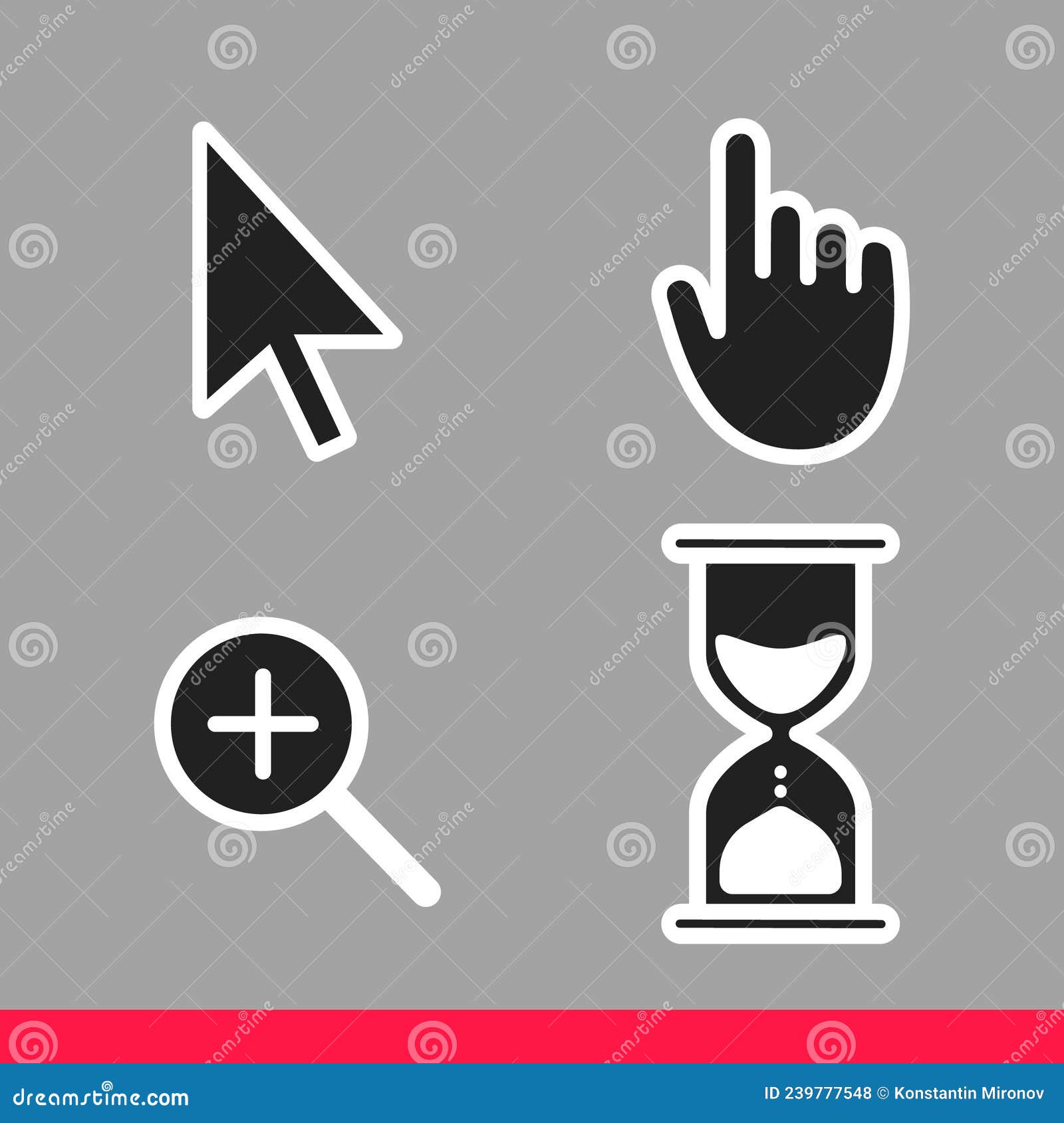Pointer Hand, Arrow, Hourglass Loading Clock Mouse, Magnifier Cursors ...