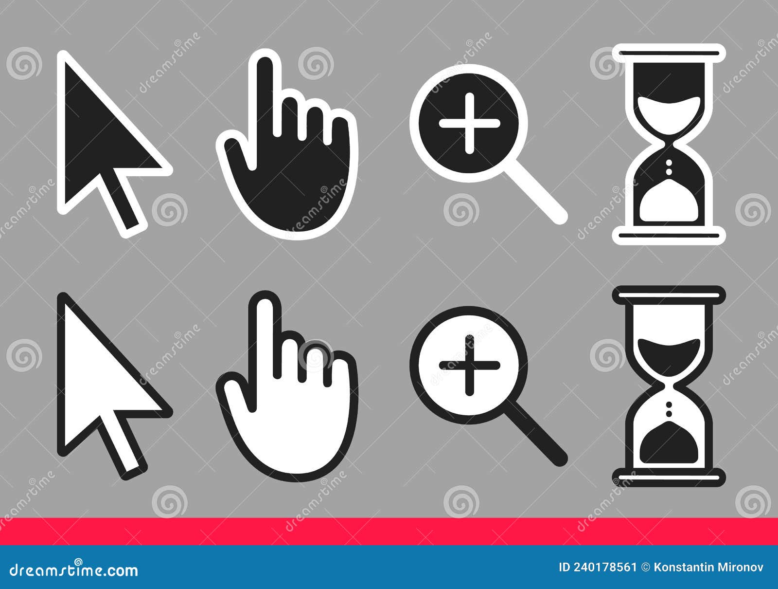 Pointer Hand, Arrow, Hourglass Loading Clock Mouse, Magnifier Cursors Icon Sign. Stock Vector ...