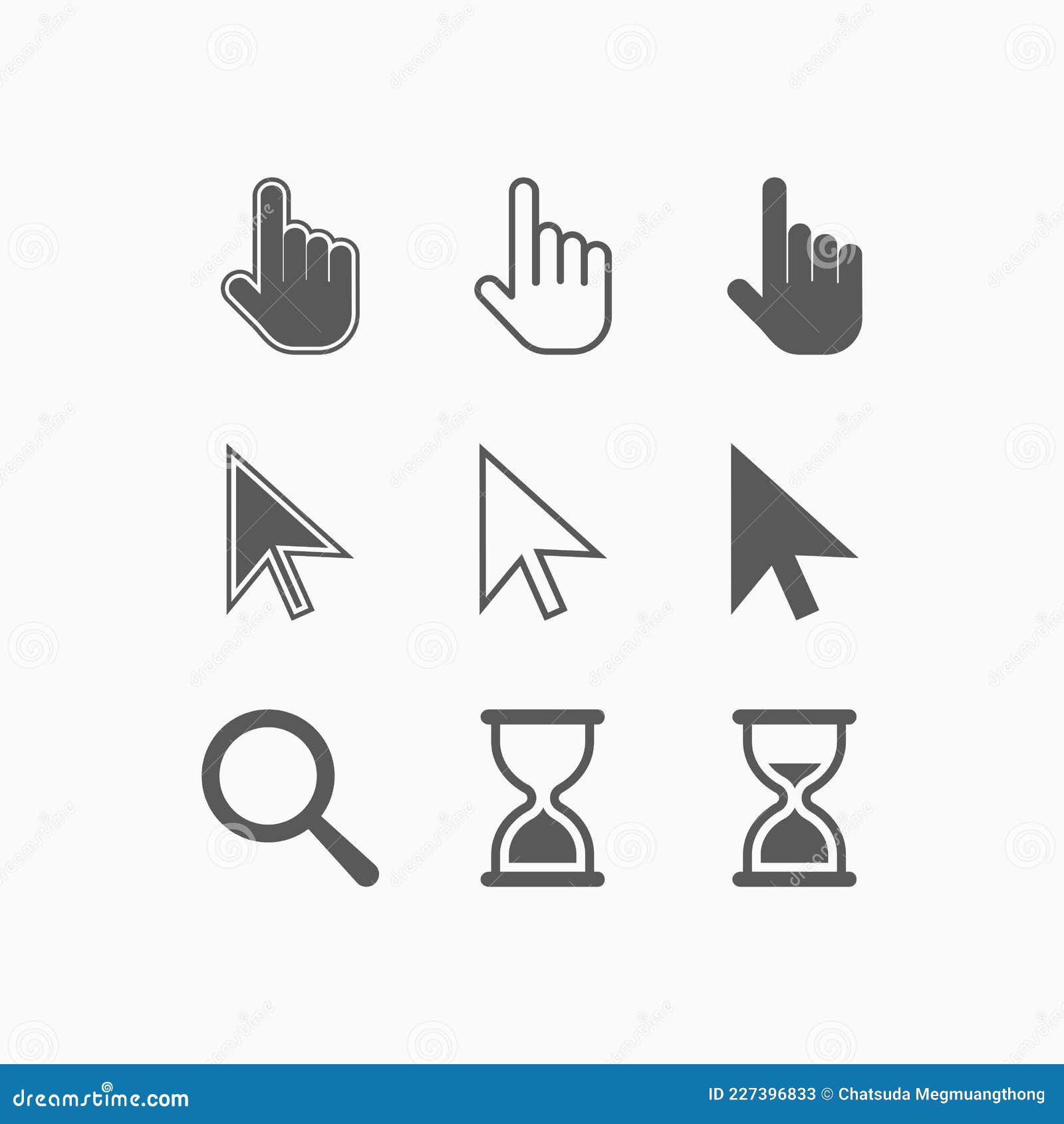 Pointer Icon Set, Point, Arrow, Finger, Hourglass, Hand Stock Vector ...