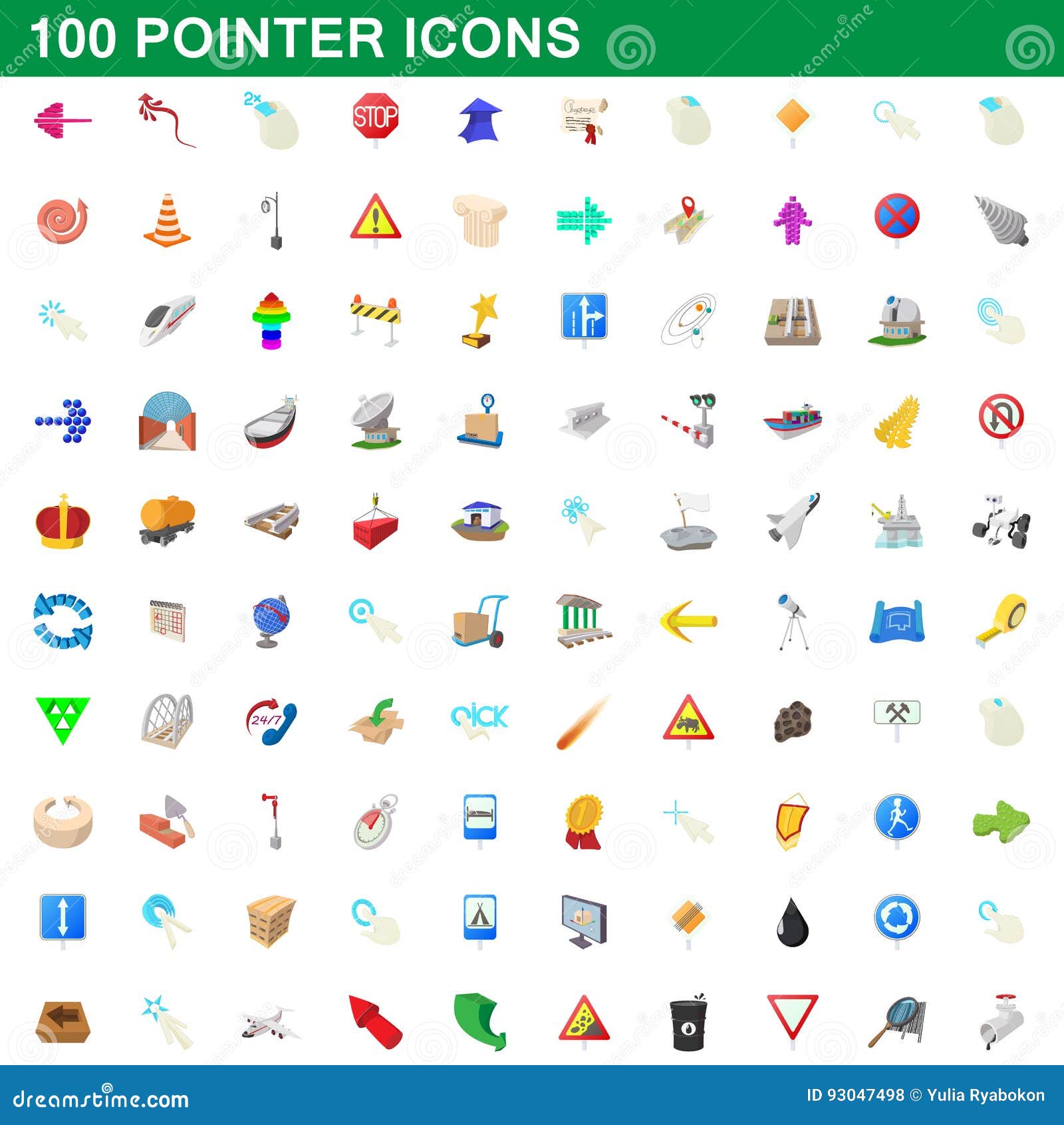 100 Pointer Icons Set, Cartoon Style Stock Vector - Illustration of ...