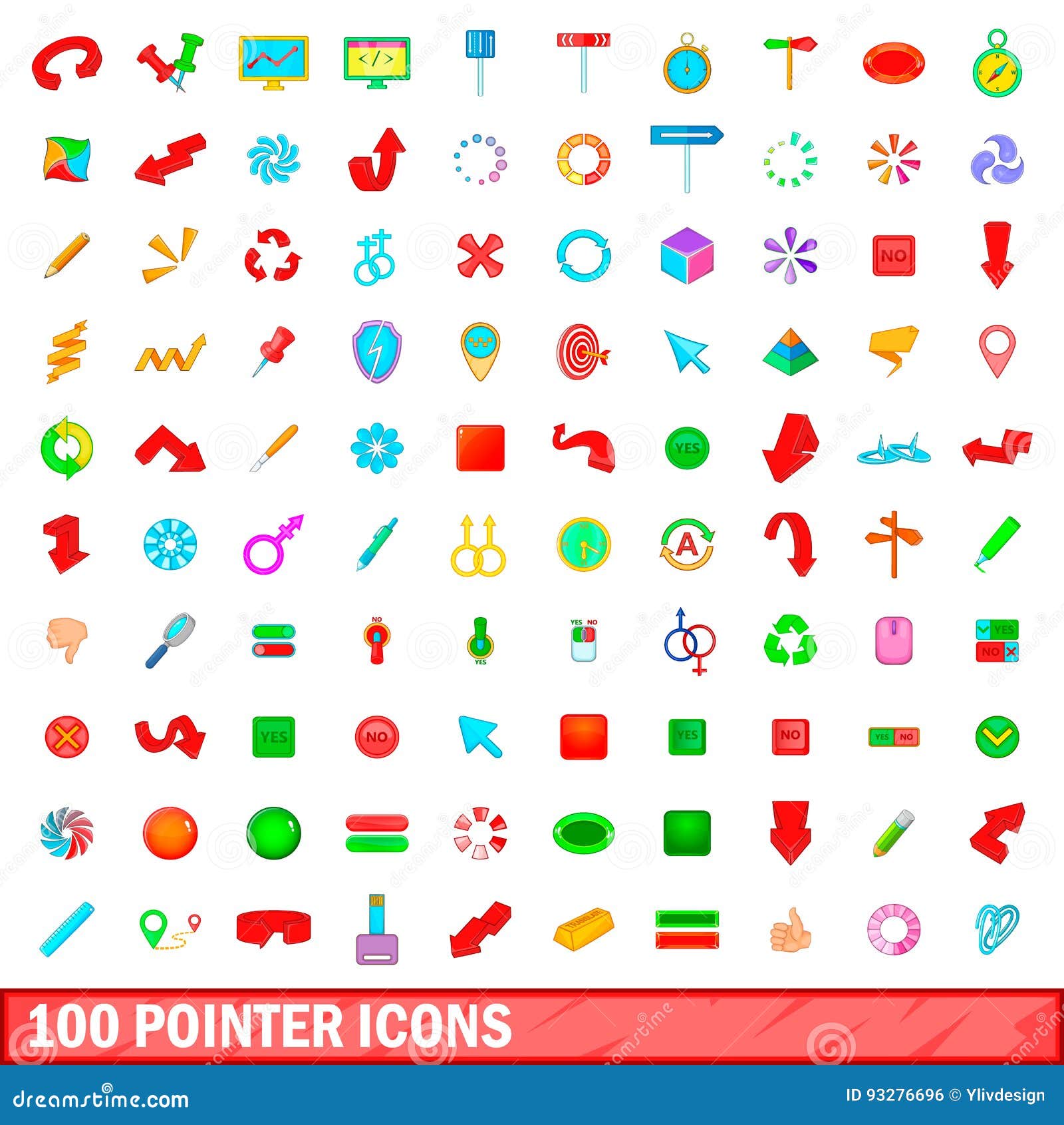 100 Pointer Icons Set, Cartoon Style Stock Vector - Illustration of ...