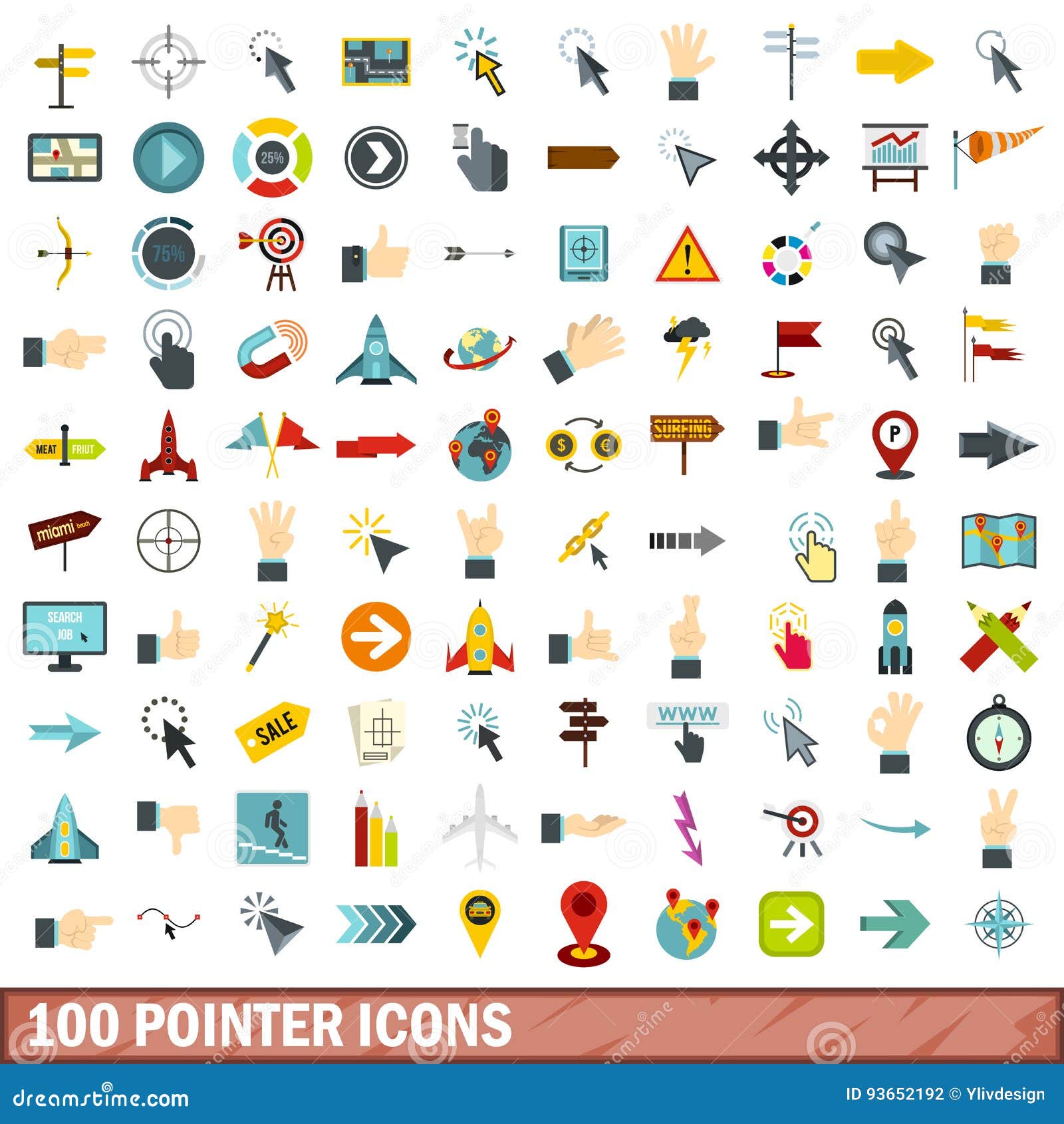 100 Pointer Icons Set, Flat Style Stock Vector - Illustration of click ...