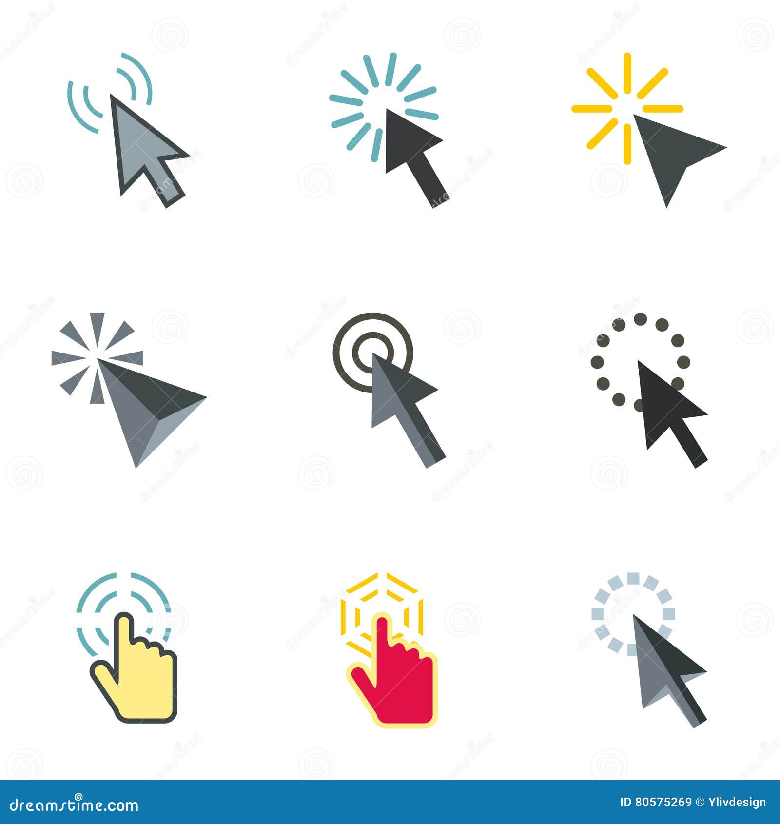 Pointer Icons Set, Flat Style Stock Vector - Illustration of hold ...