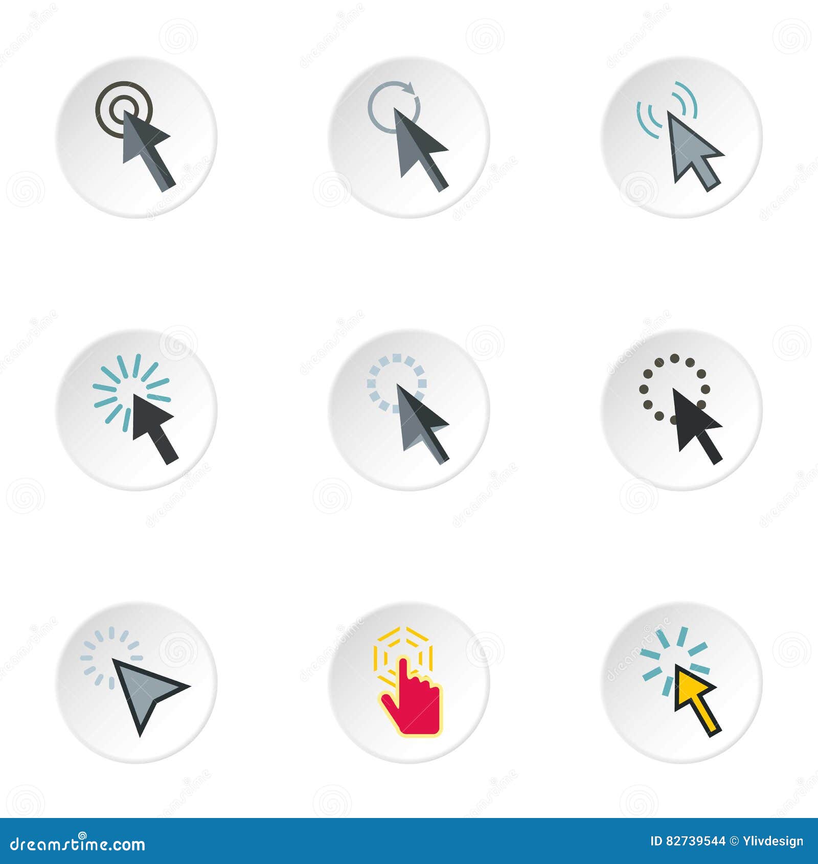 Pointer Icons Set, Flat Style Stock Vector - Illustration of clicking ...