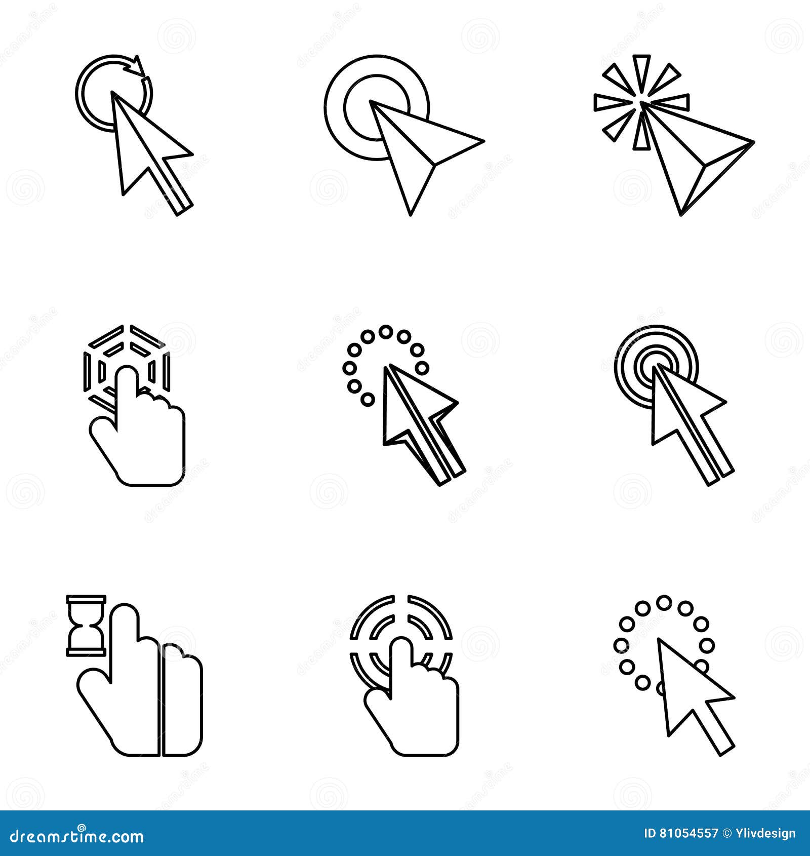 Pointer Icons Set, Outline Style Stock Vector - Illustration of ...