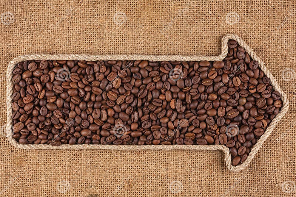Pointer Made from Rope with Coffee Beans Lying on Sackcloth Stock Photo ...