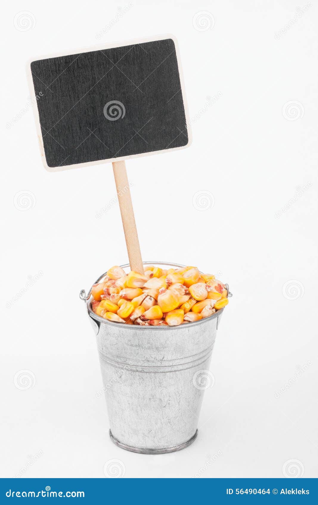 Pointer, Price in Bucket of Corn Grains Stock Photo - Image of ...