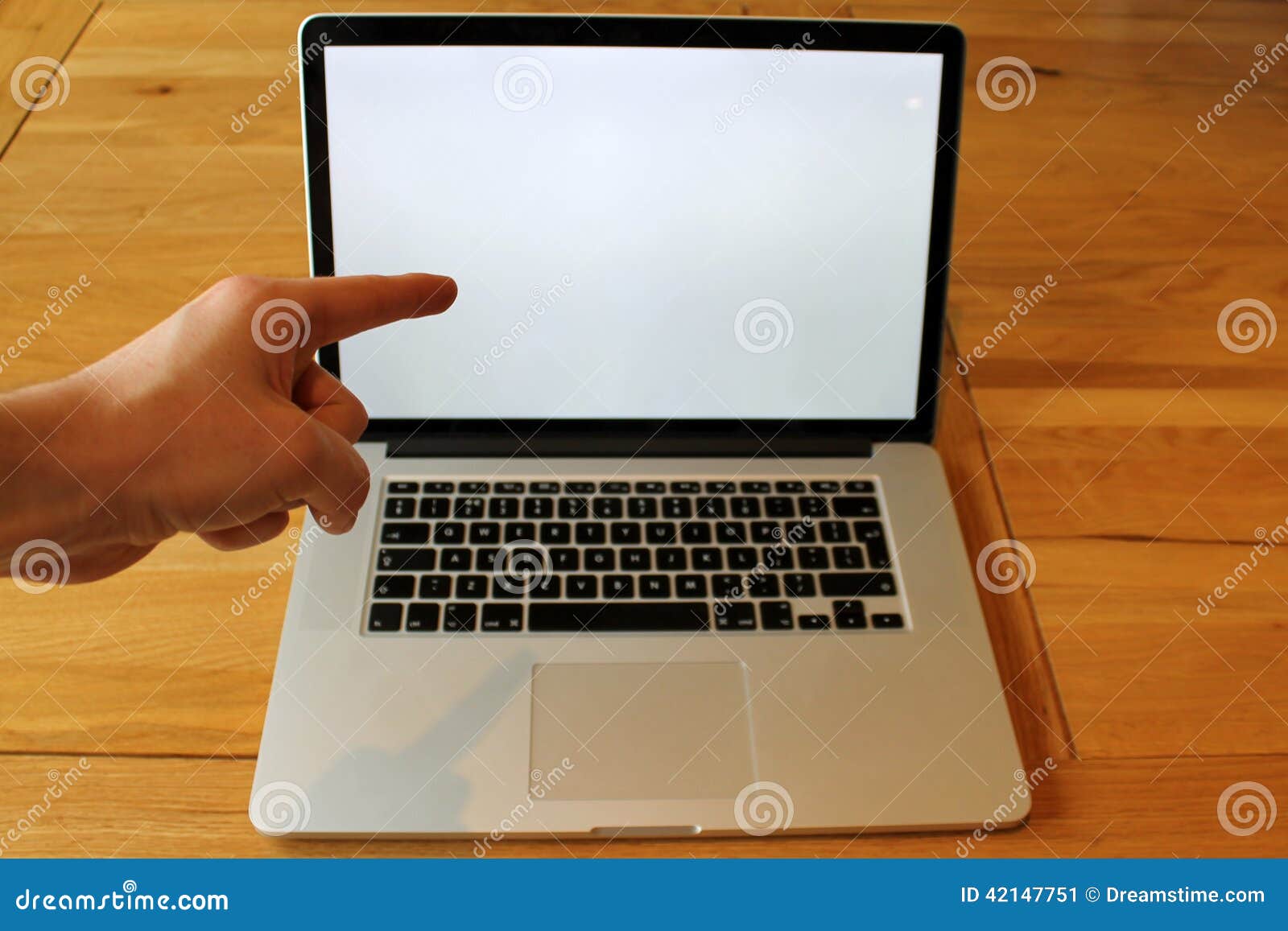 Pointing at Blank Laptop with Left Hand Stock Image - Image of mobility ...