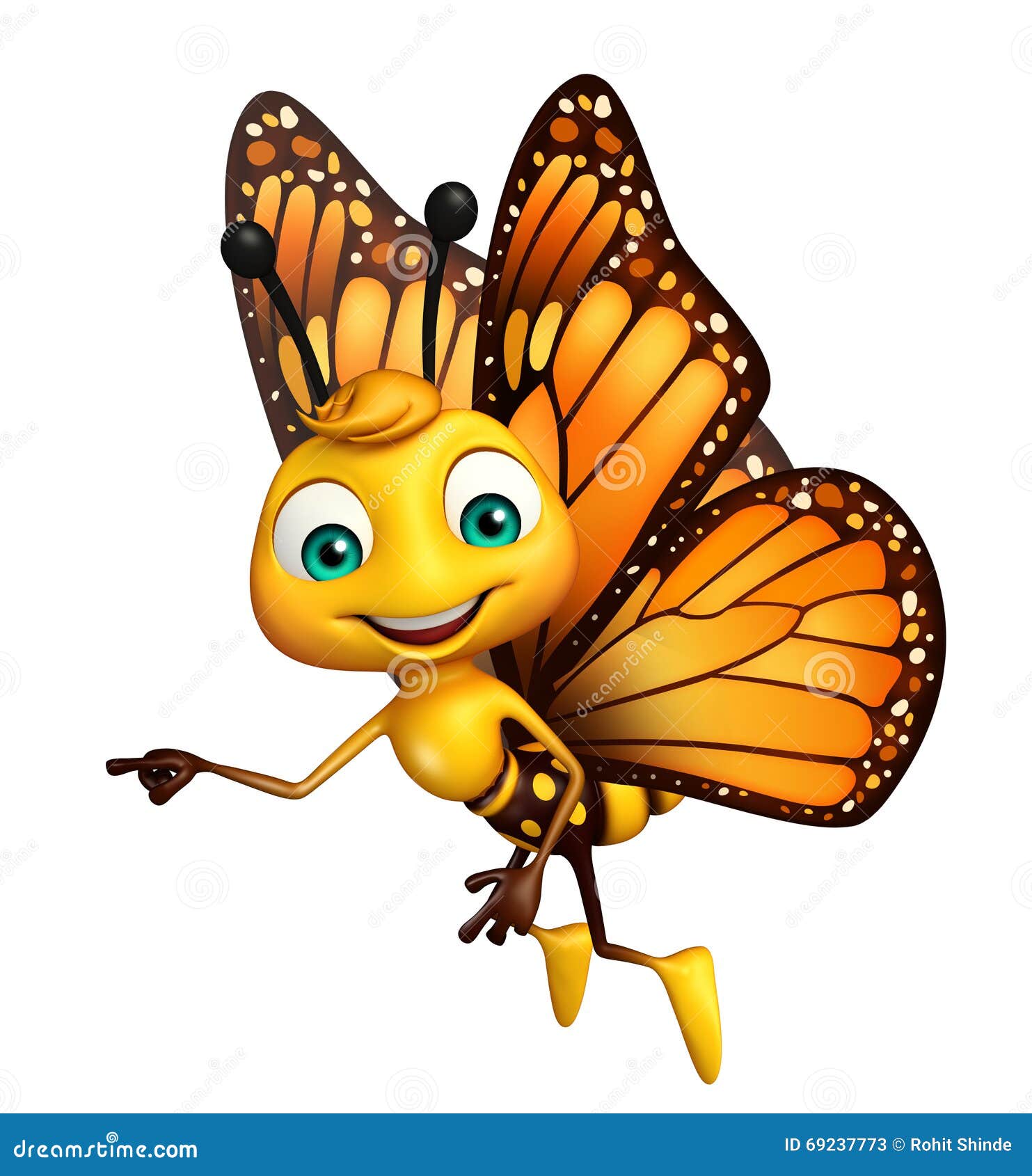 Pointing Butterfly Cartoon Character Stock Illustration - Illustration ...