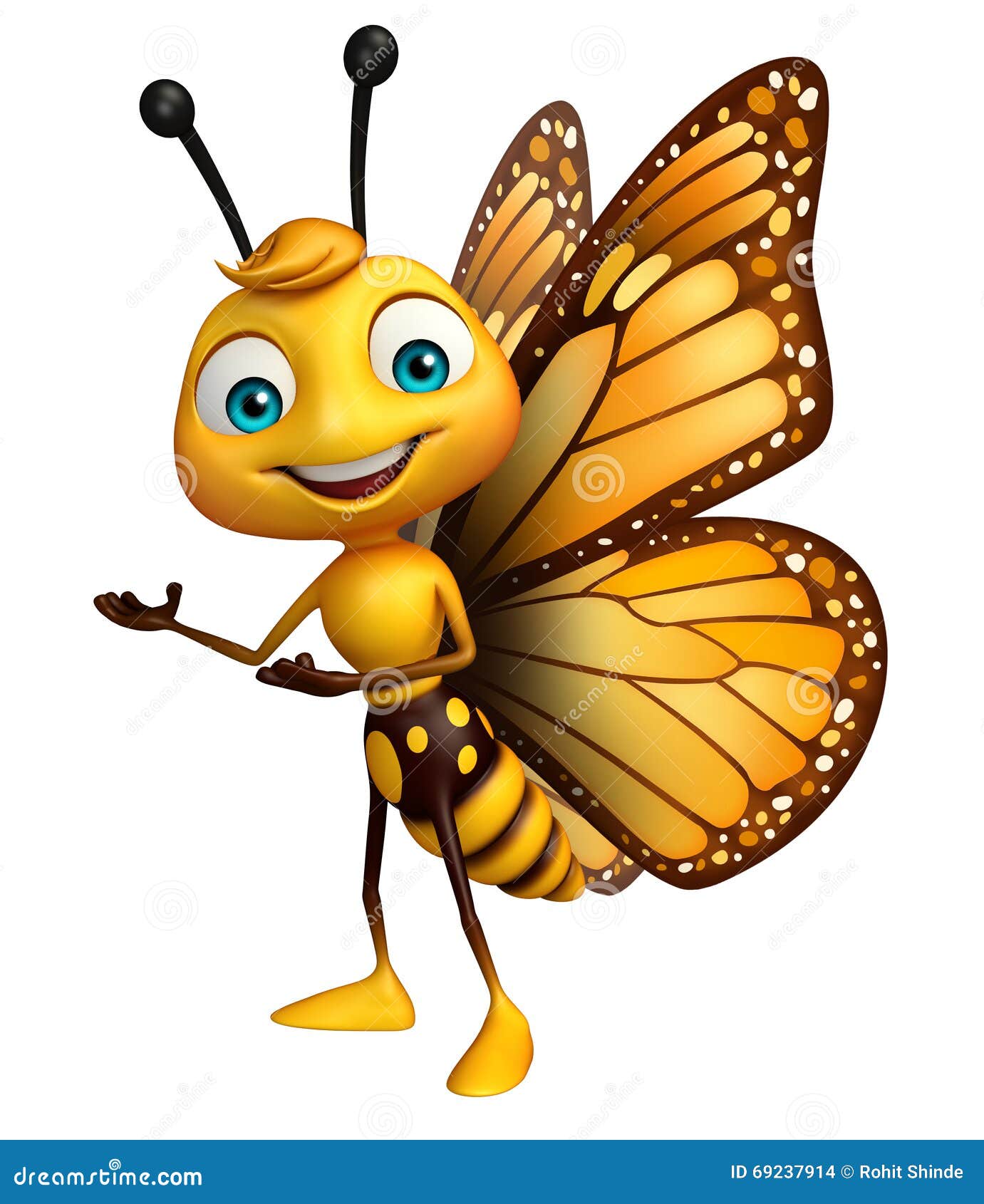 Pointing Butterfly Cartoon Character Stock Illustration - Illustration ...
