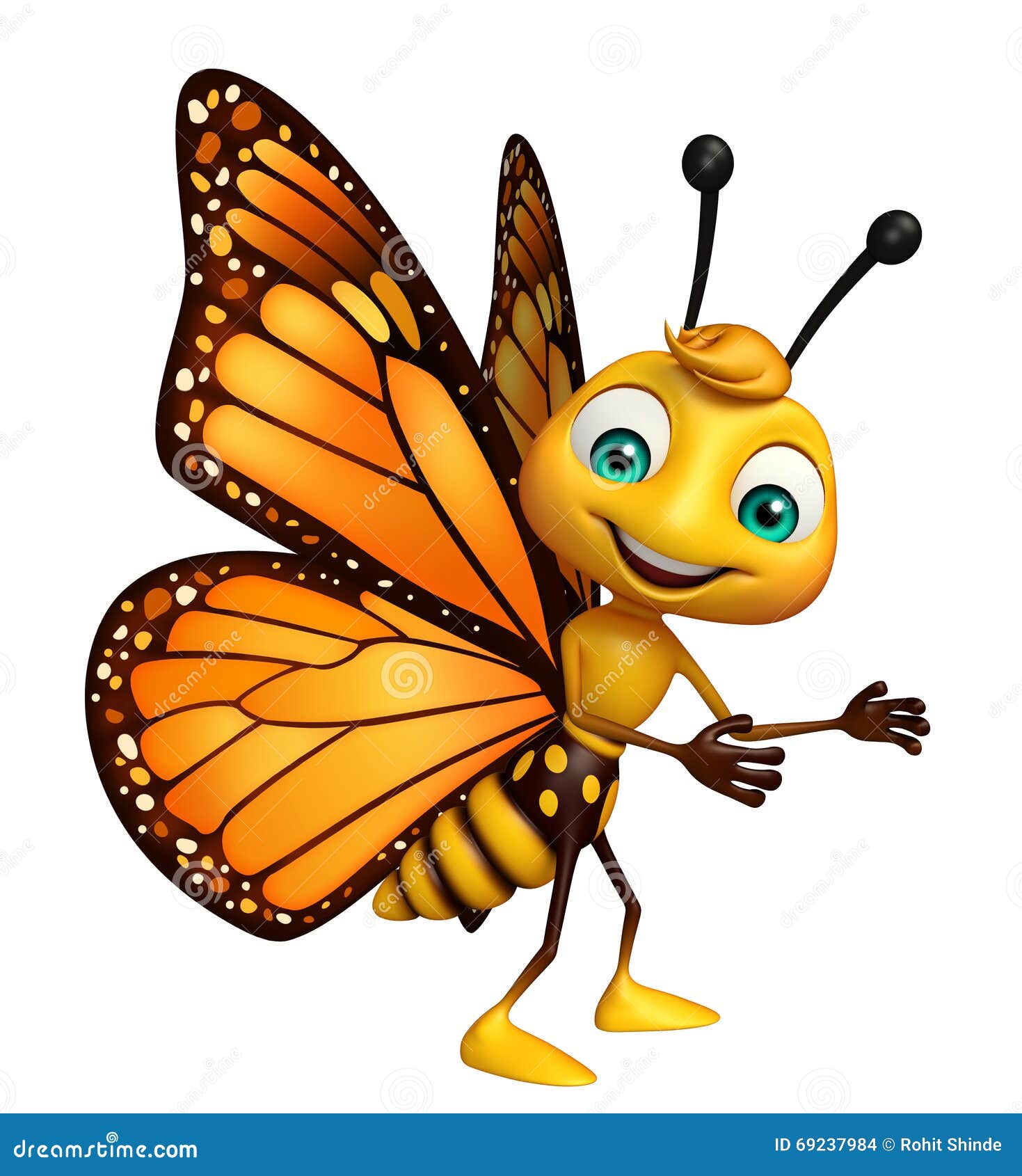Pointing Butterfly Cartoon Character Stock Illustration - Illustration ...