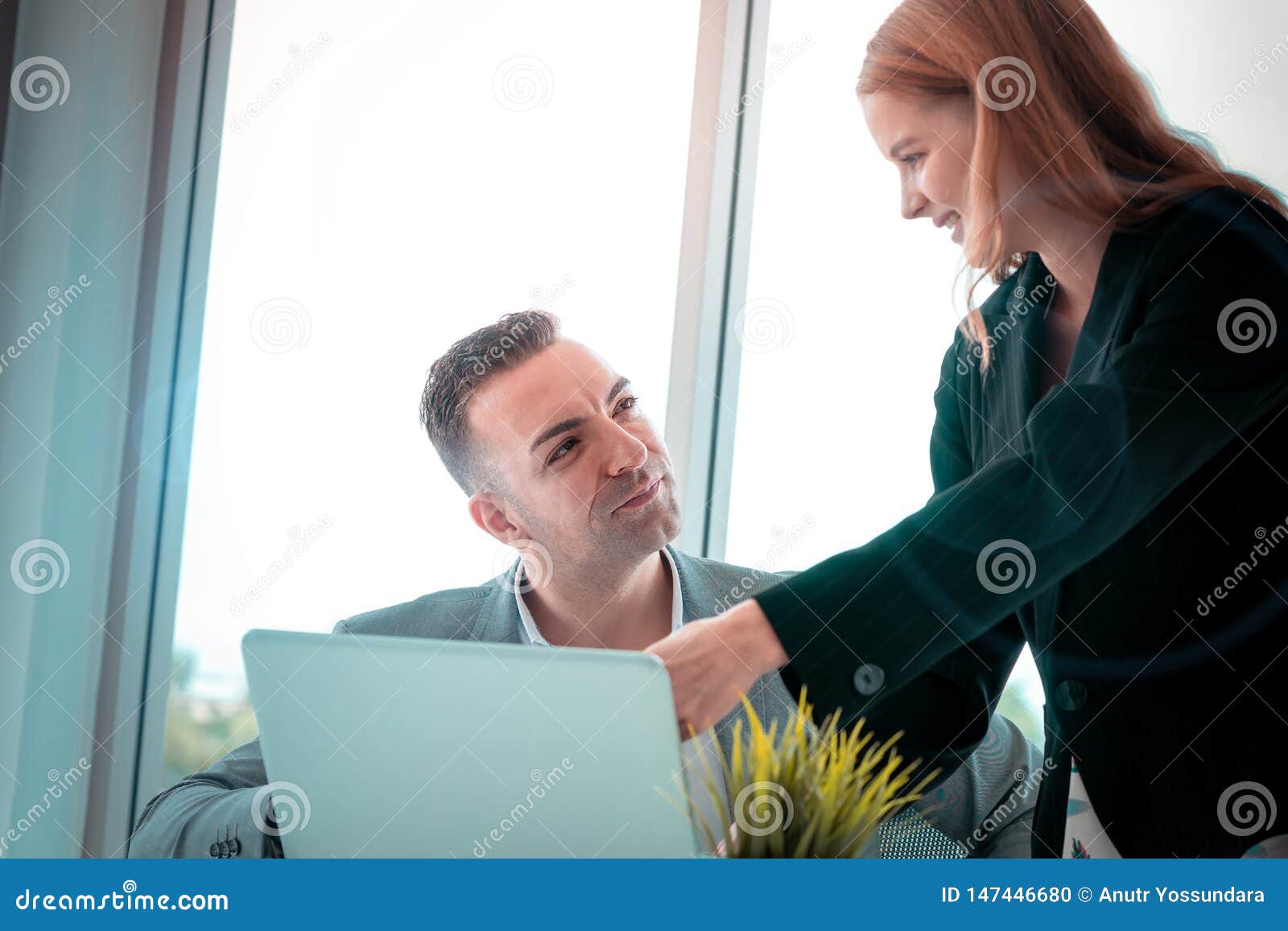 Pointing on Computer for Business Meeting Stock Photo - Image of ...