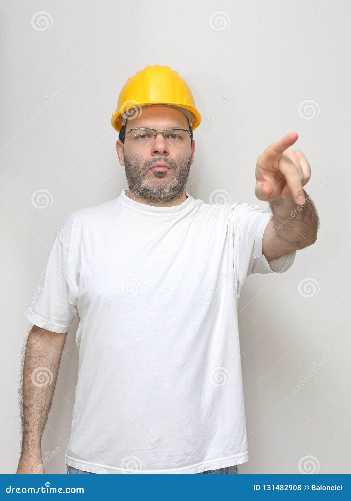 Pointing Finger Worker stock photo. Image of male, white - 131482908