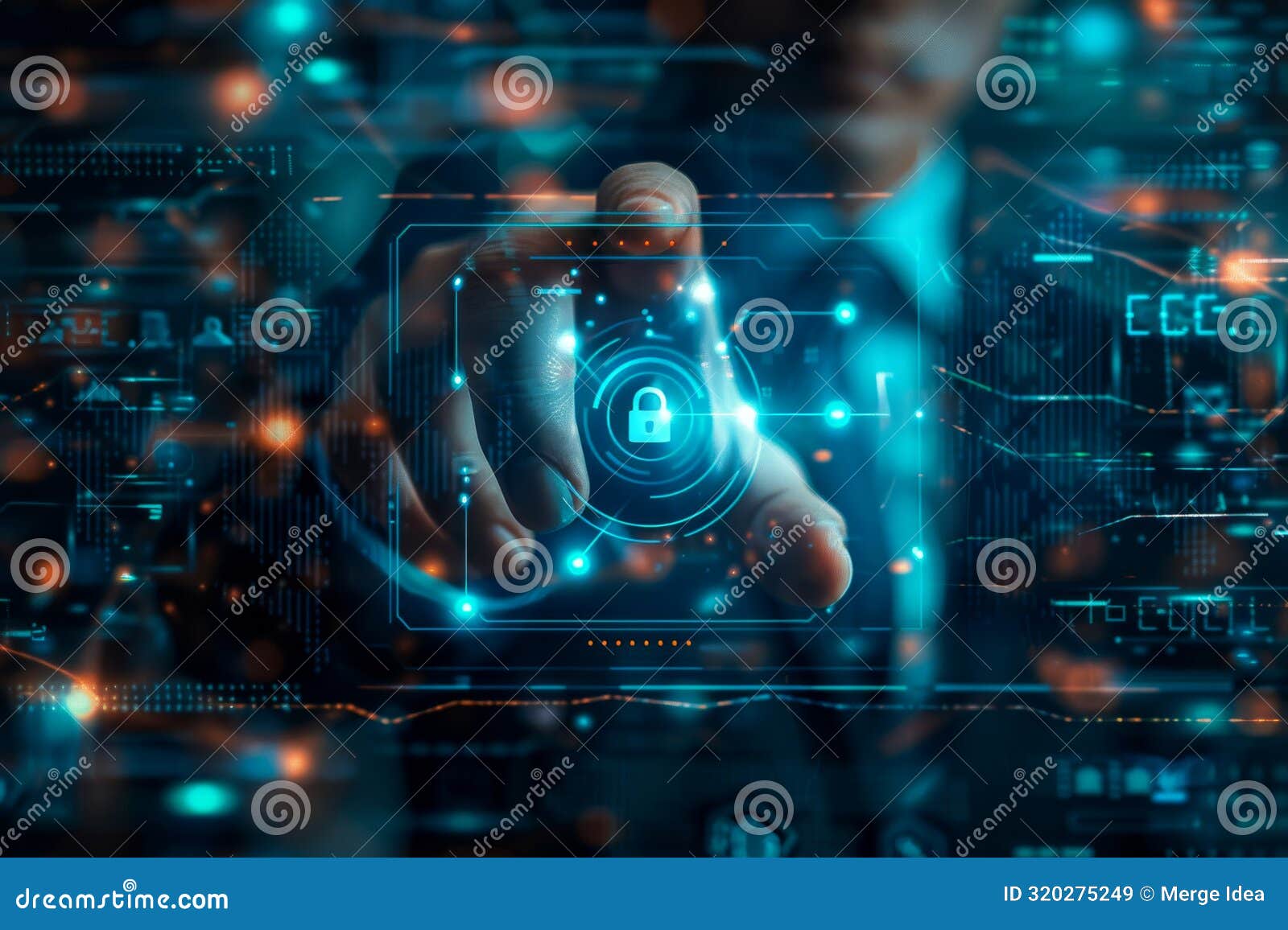 Pointing Finger Hand Interact with a Digital Lock Icon Representing ...