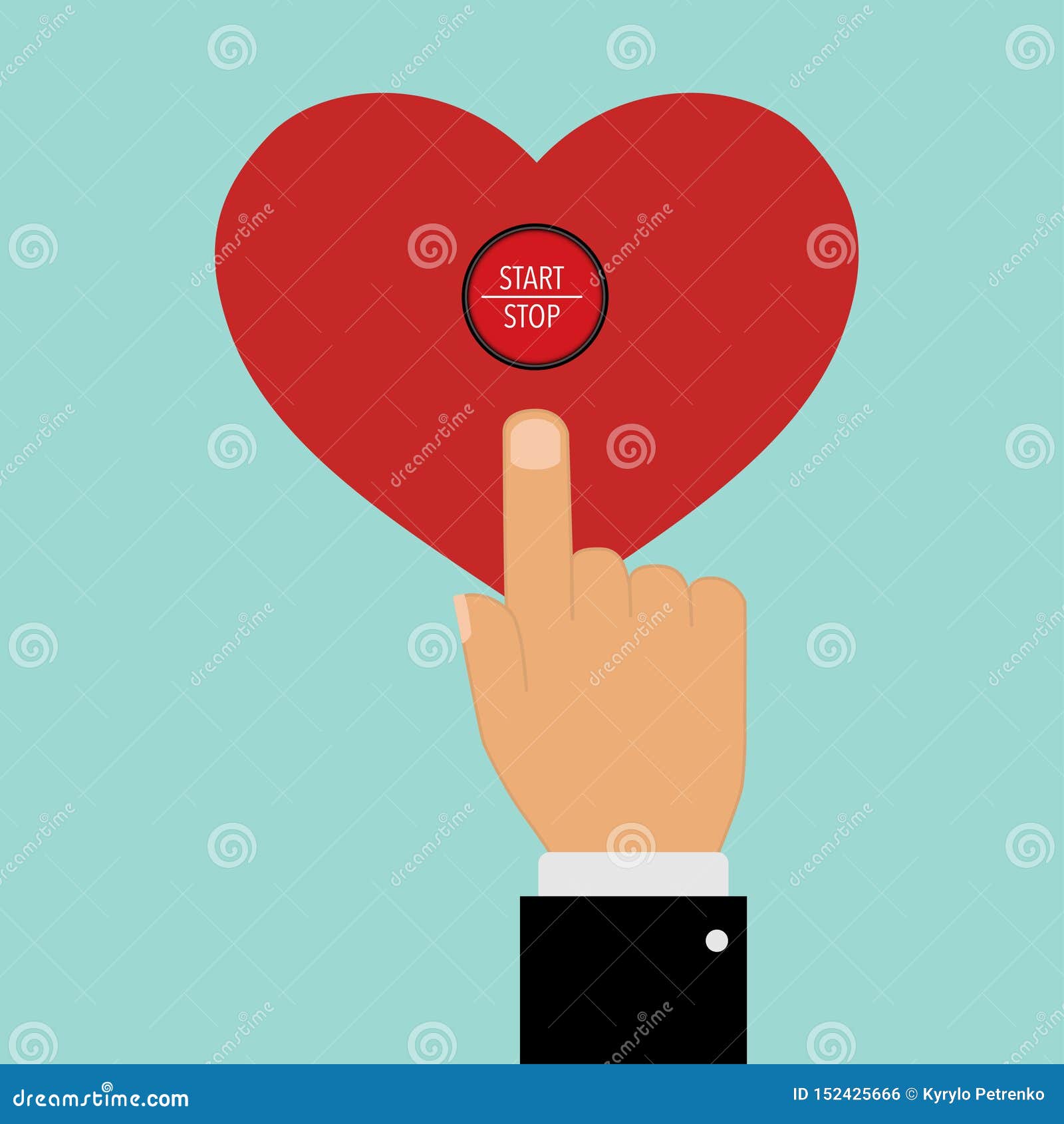 Pointing with a Finger Start Stop Heart Button Stock Vector ...