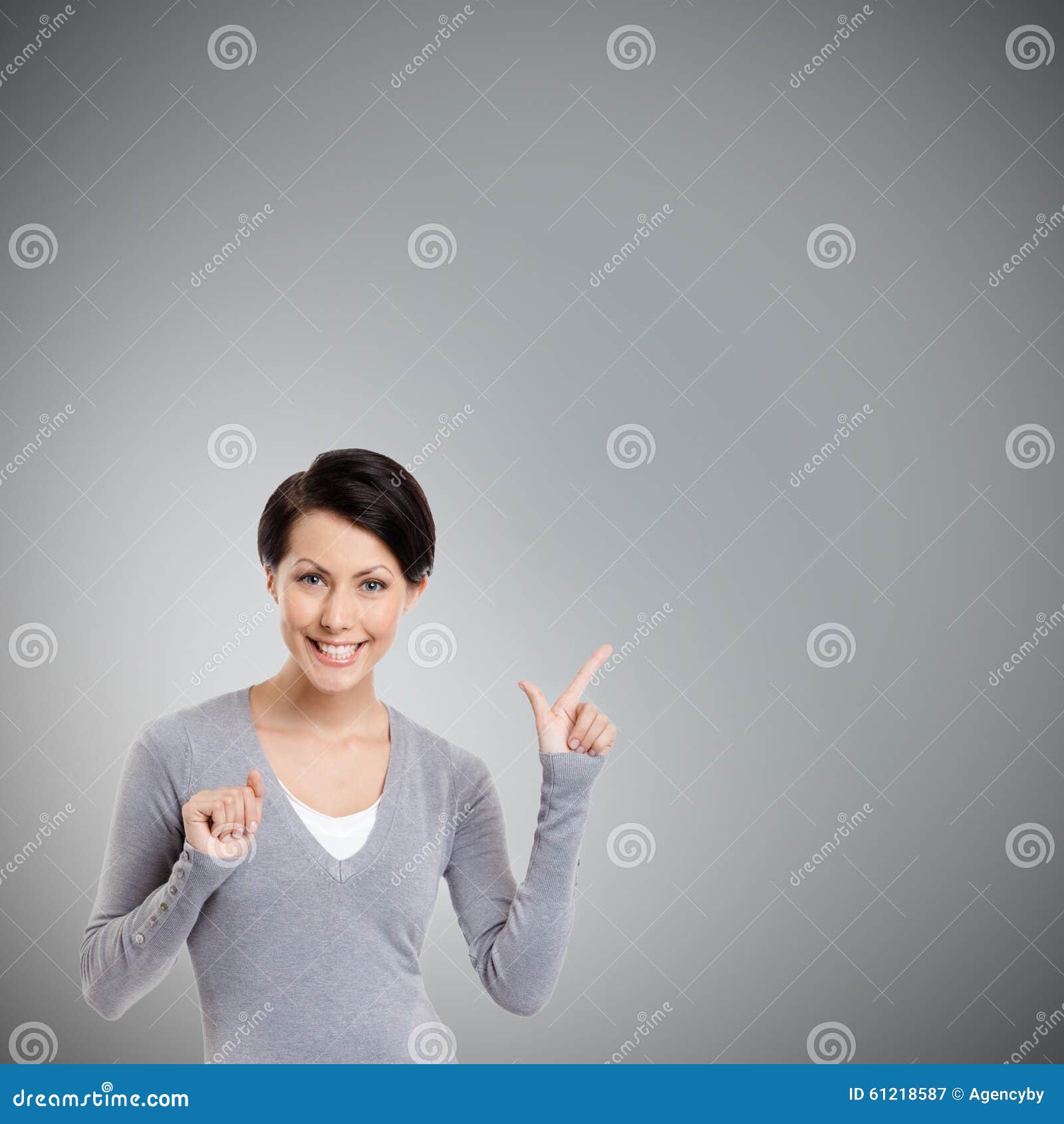 Pointing finger up stock image. Image of female, brunette - 61218587