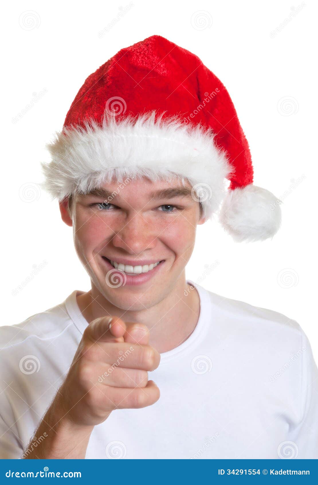 Pointing Guy with Christmas Hat Stock Photo - Image of isolated ...