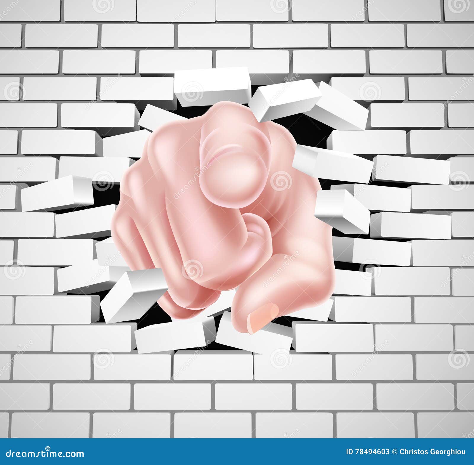 Pointing Hand Breaking White Brick Wall Stock Vector - Illustration of ...