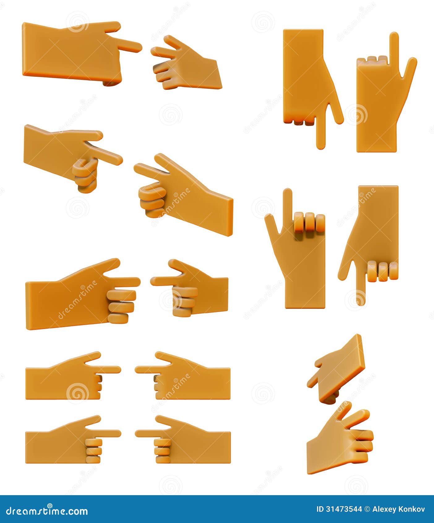 Pointing hand 3d icon set stock illustration. Illustration of isolated ...