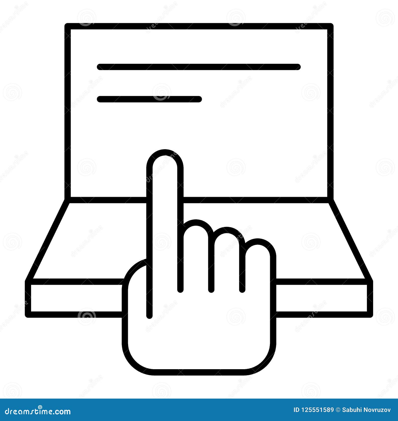 Pointing Hand and Laptop Thin Line Icon. Computer and Hand Vector ...