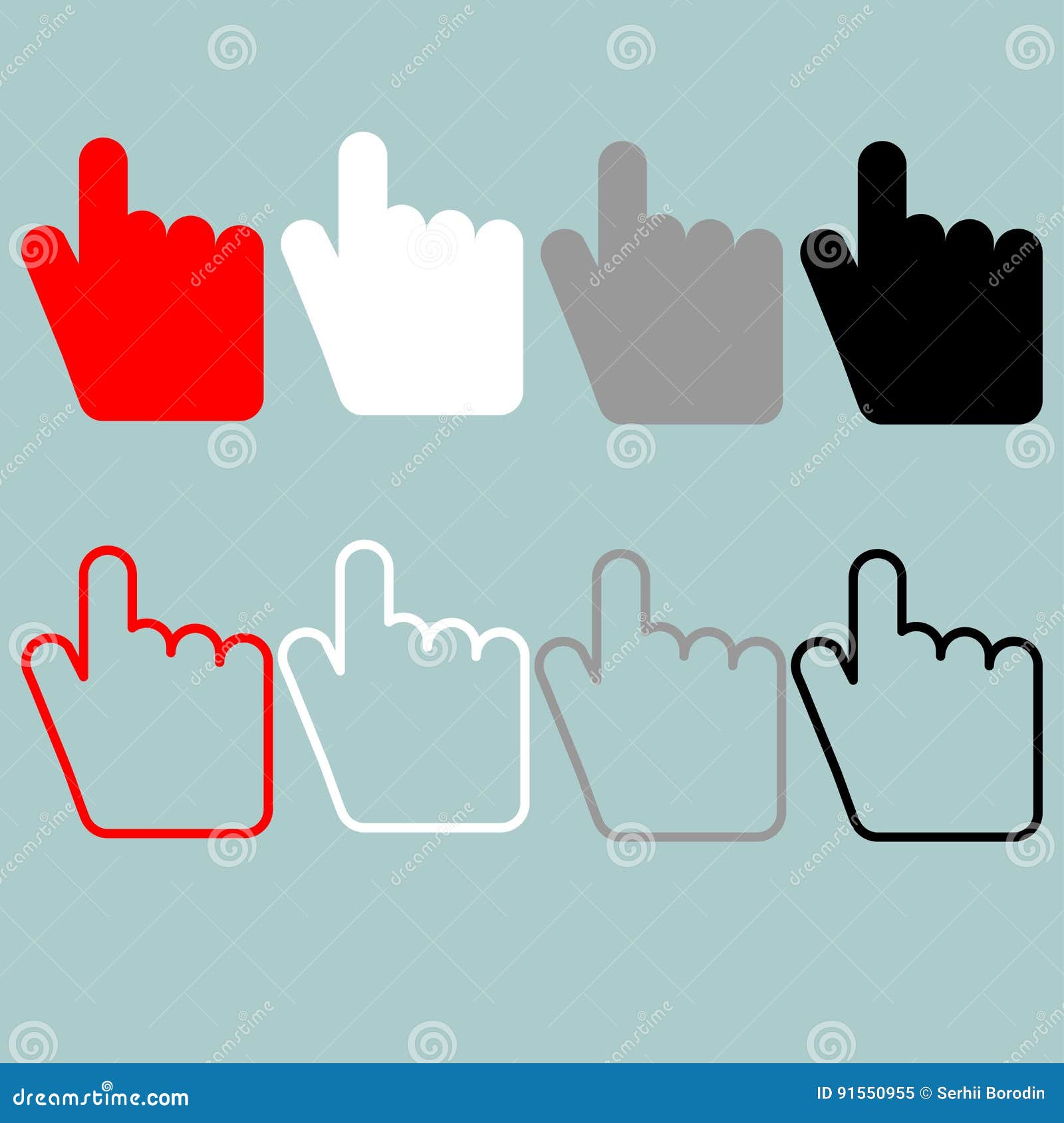 Pointing Hand Red Black Grey White Icon. Stock Vector - Illustration of ...
