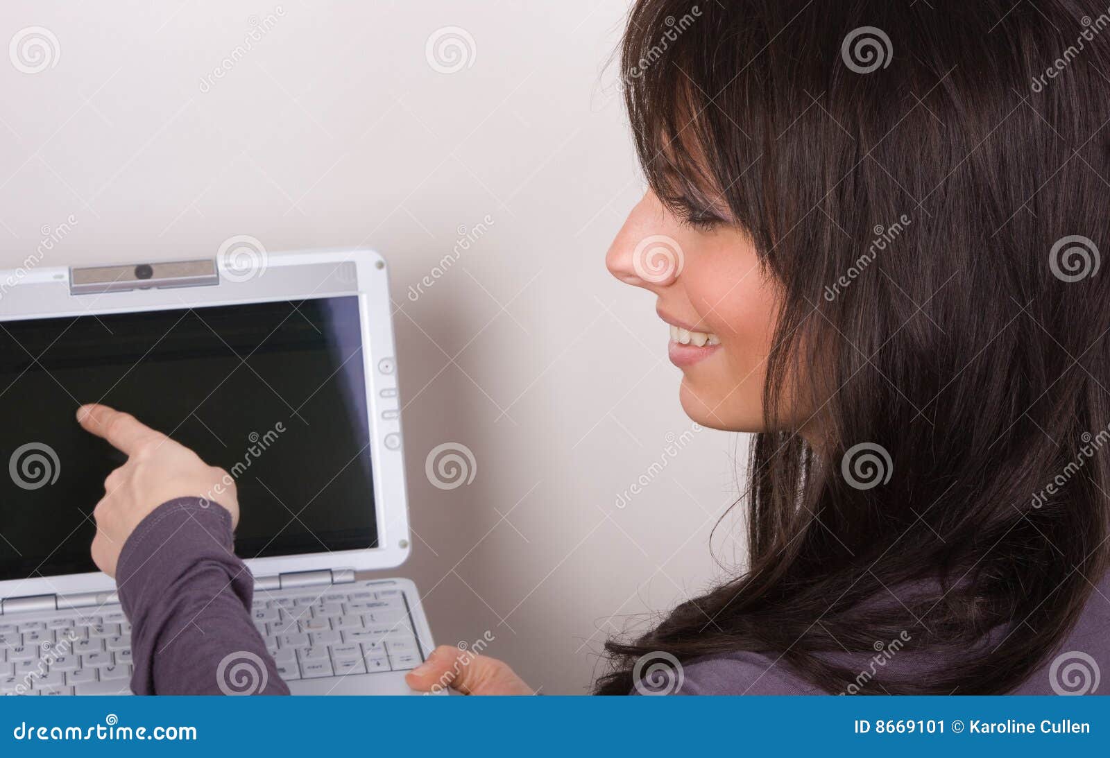 Pointing at Laptop stock image. Image of lovely, healthy - 8669101