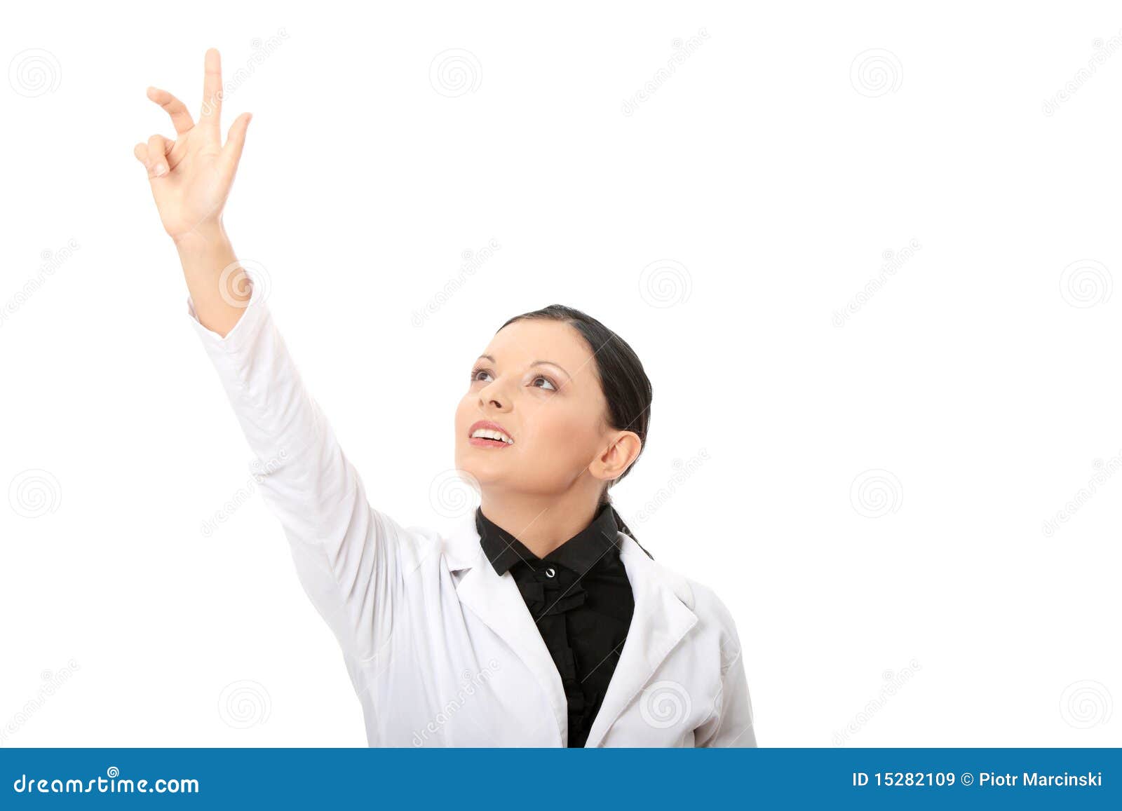 Pointing and looking up. stock image. Image of confident - 15282109