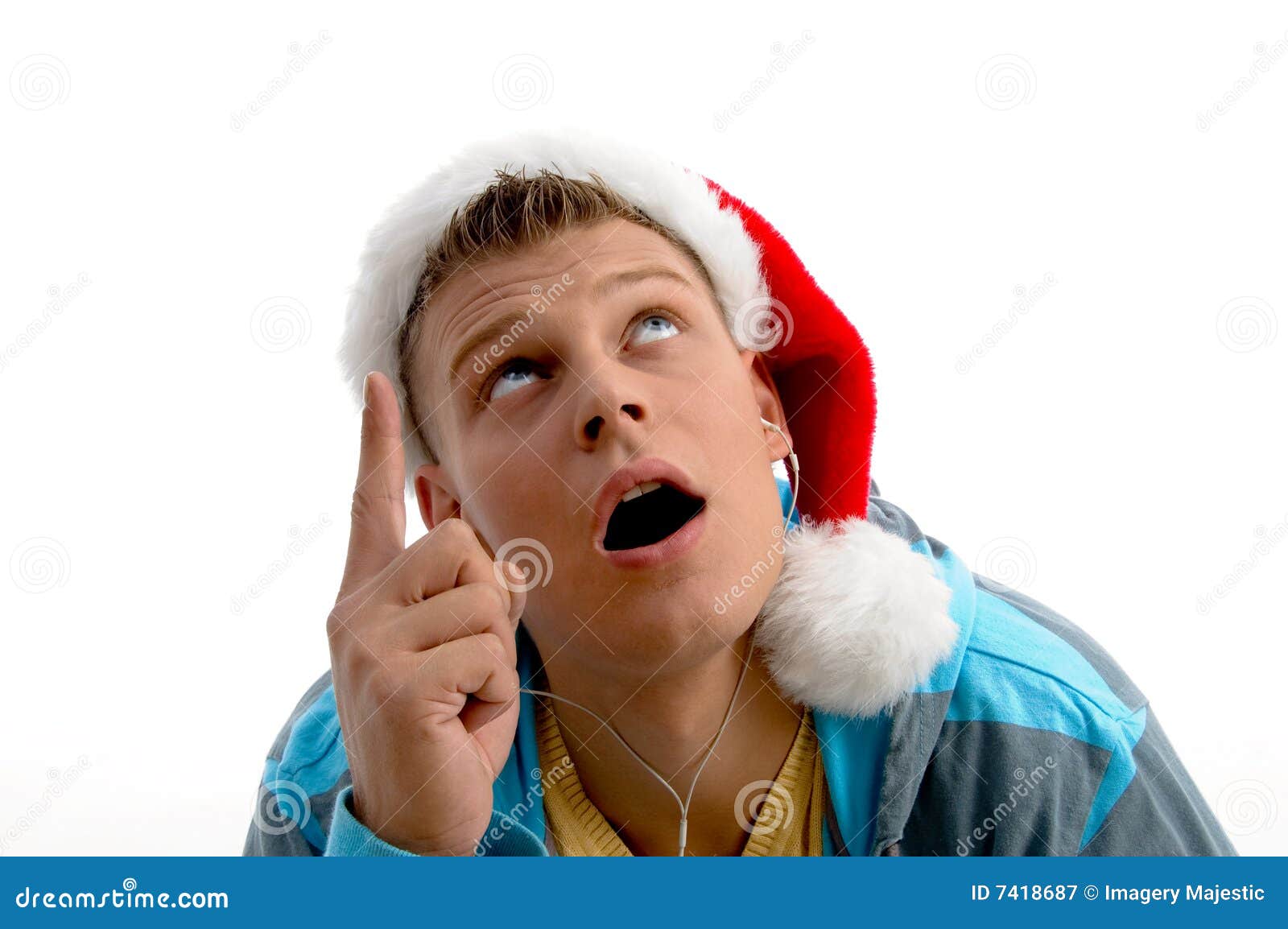 Pointing Male with Christmas Hat Stock Image - Image of christmas ...
