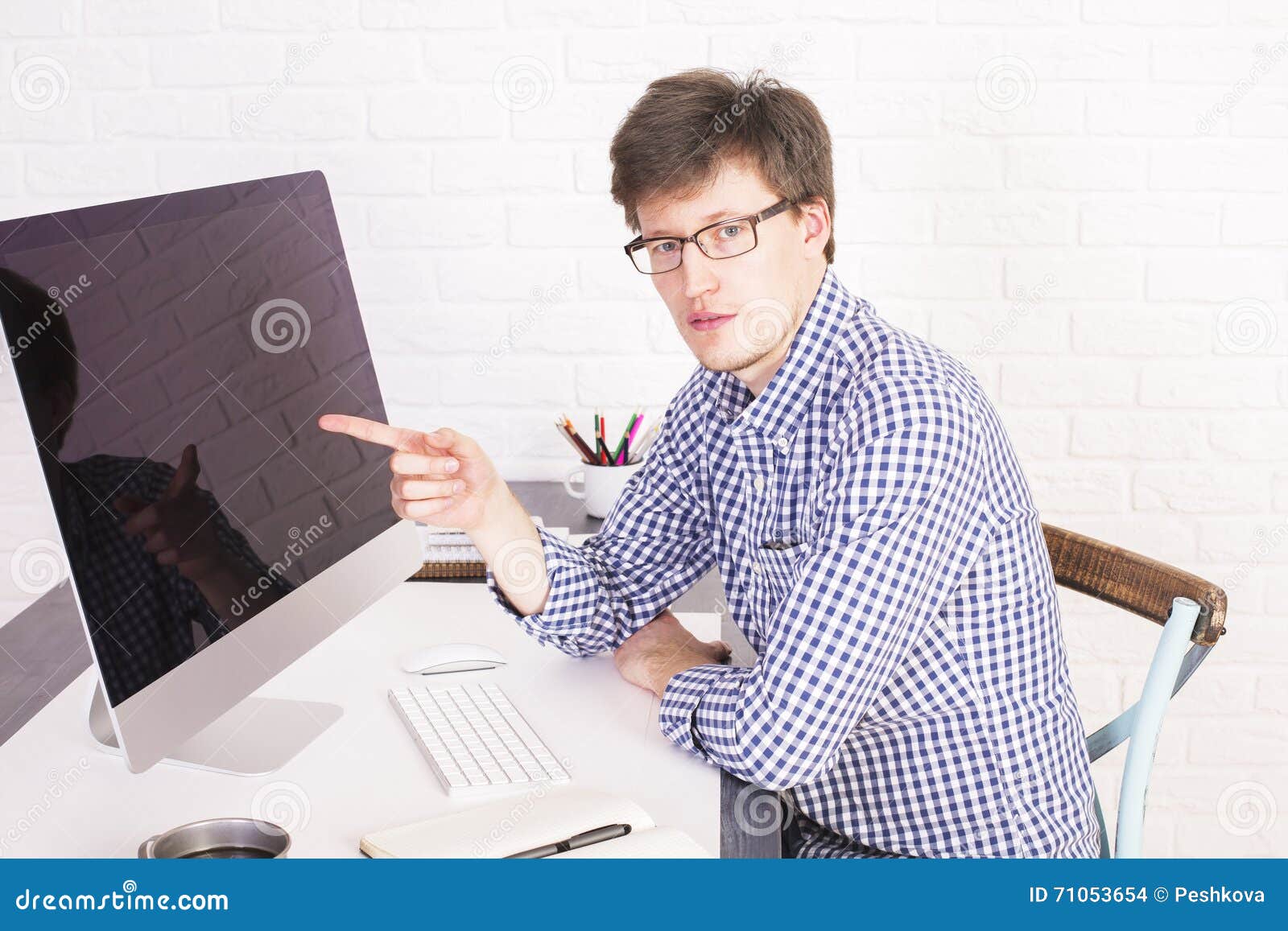 Pointing at screen stock photo. Image of concept, businessperson - 71053654