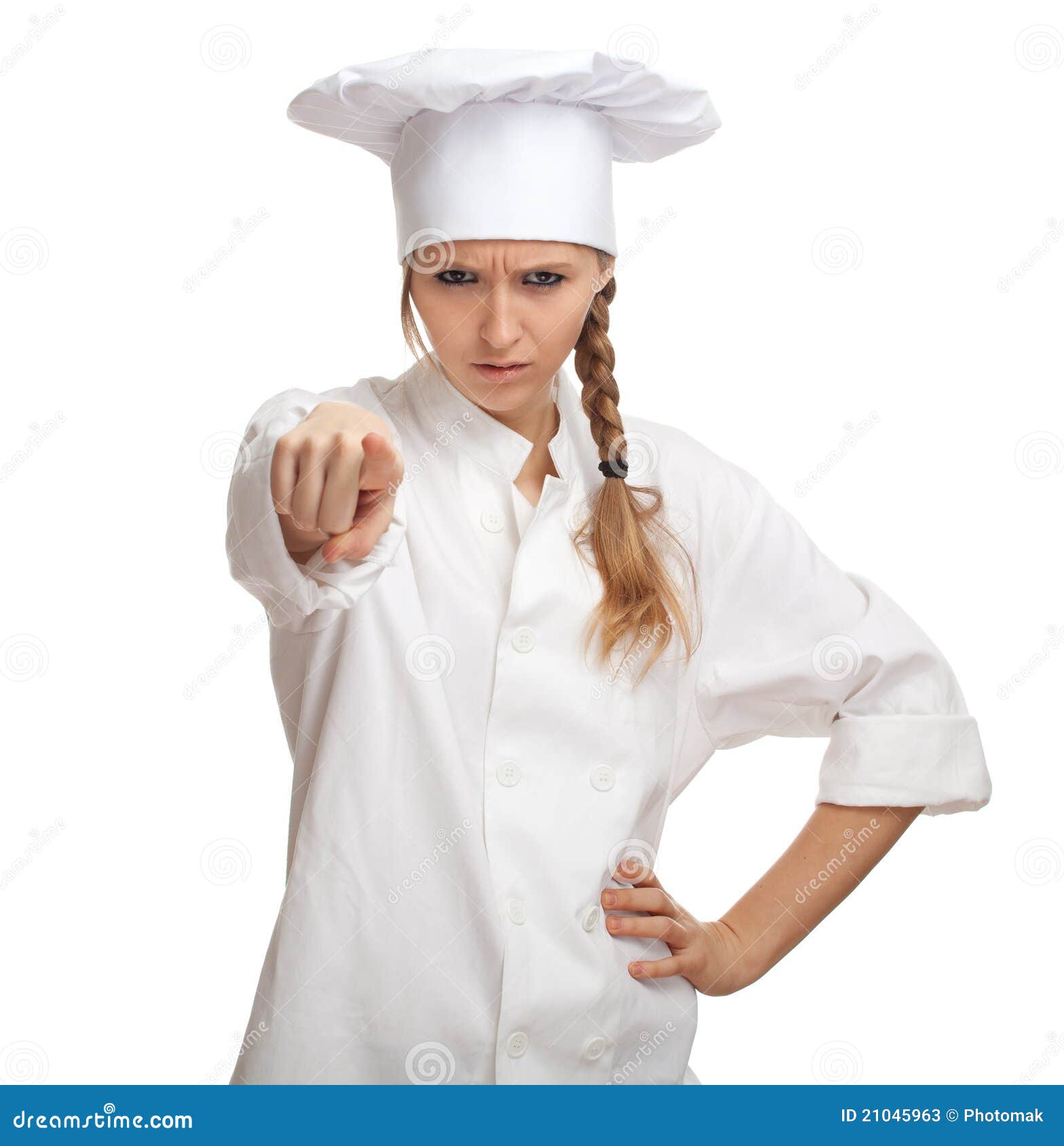 Pointing serious lady cook stock image. Image of cook - 21045963