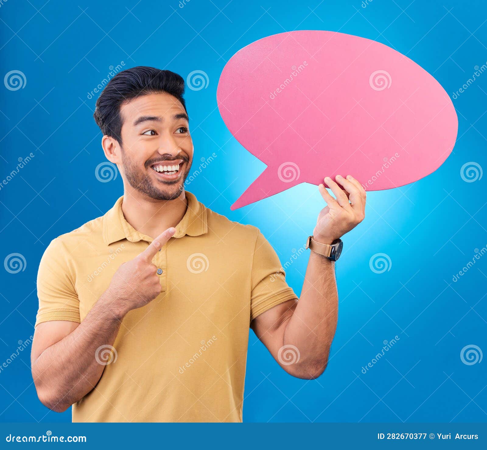 Pointing, Speech Bubble and Thinking Asian Man for Communication ...
