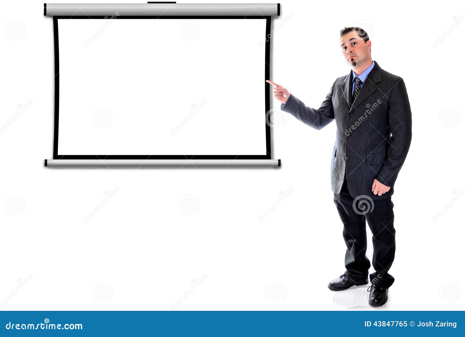 Pointing To Blank Projection Screen. Man in Suit Stock Image - Image of ...