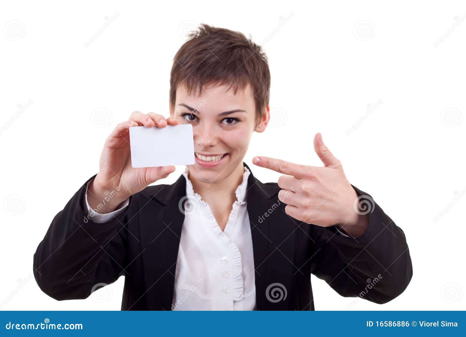 Pointing to a card stock photo. Image of hand, isolated - 16586886