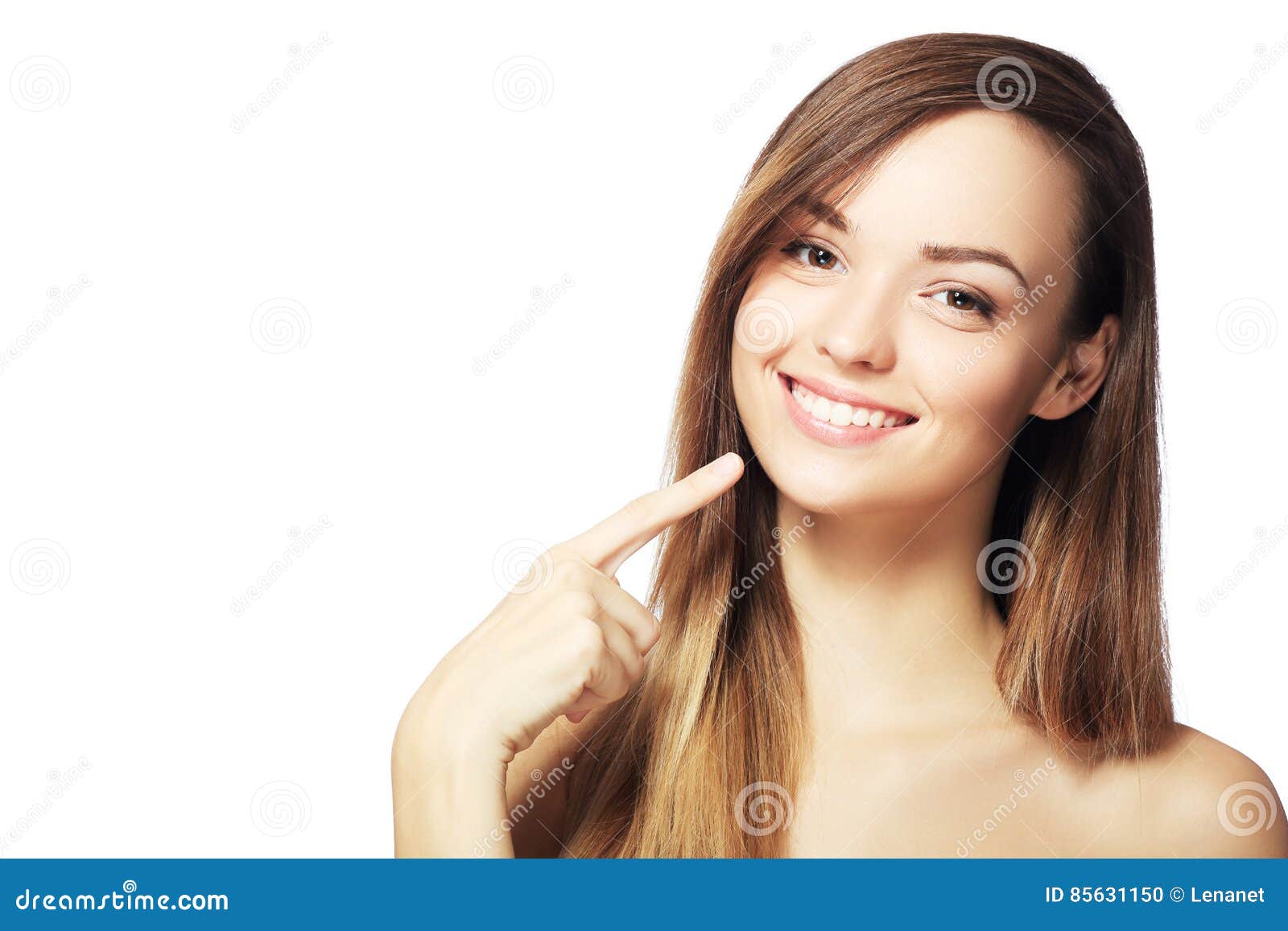 Pointing to teeth stock photo. Image of beautiful, happy - 85631150