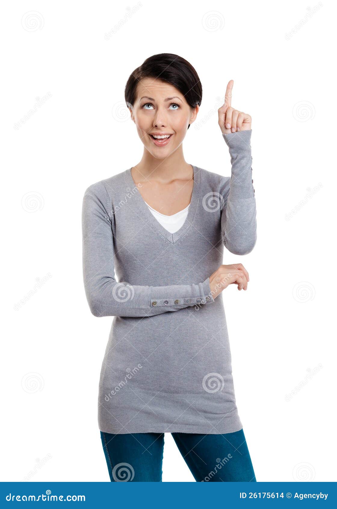Pointing up hand gesture stock photo. Image of girl, format - 26175614