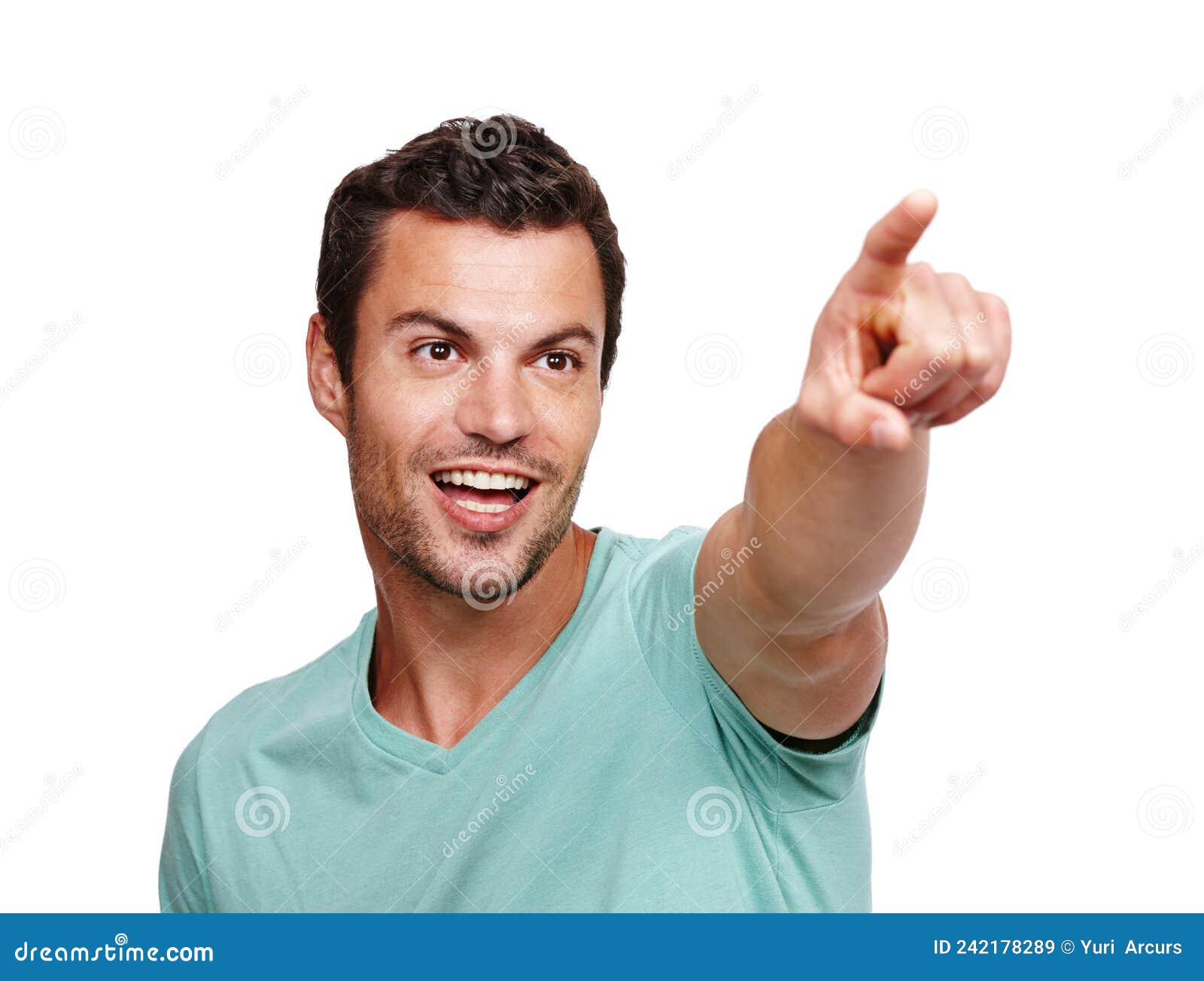 Pointing the Way Forward. a Smiling Man Pointing into the Distance ...