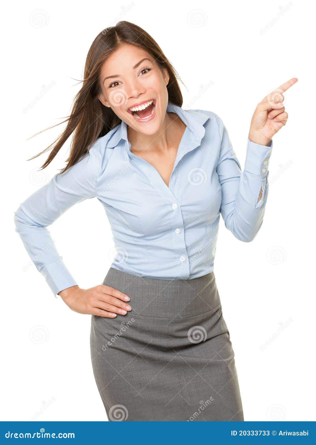 Pointing Woman Cheerful Excited Stock Image - Image of businesswoman ...