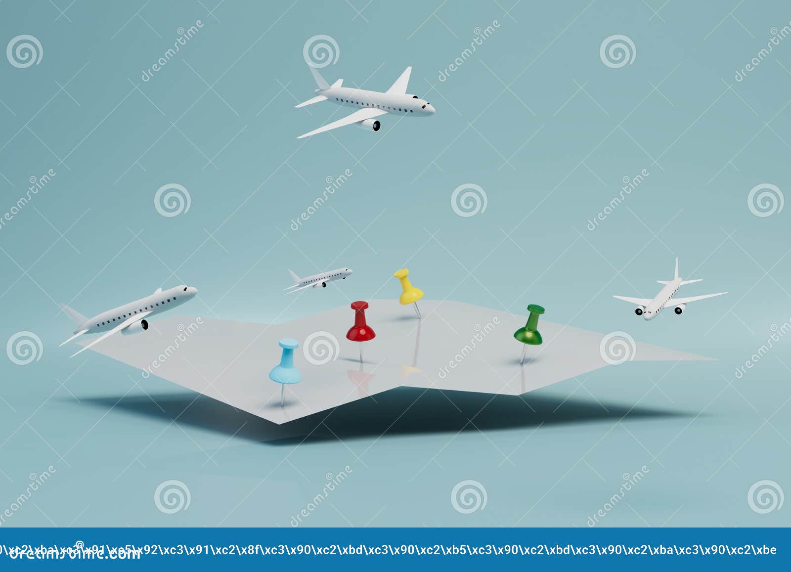 Points of Arrival of Aircraft. a Map with Button-marked Destinations ...