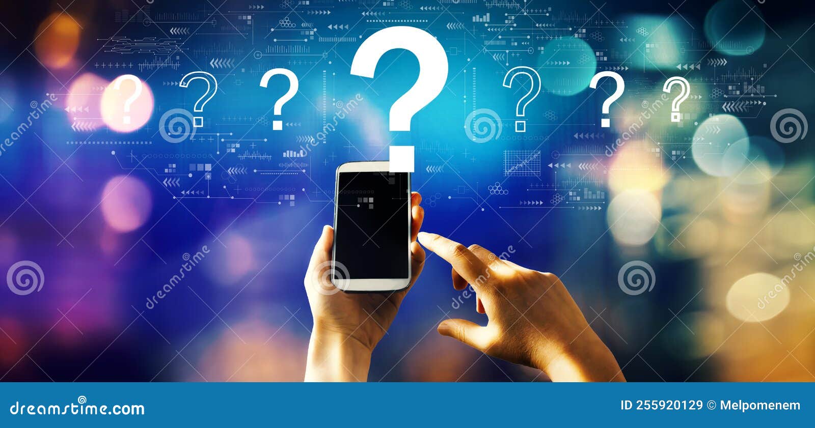 Points D'interrogation Avec Personne Utilisant Un Smartphone Image ...